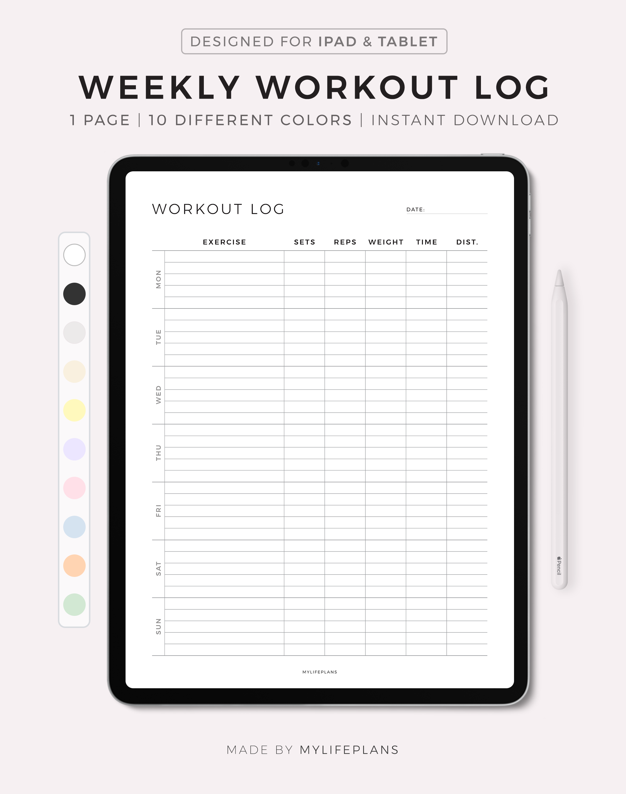 Digital Weekly Workout Log, Compatible with Goodnotes, Notability, Ipad ...