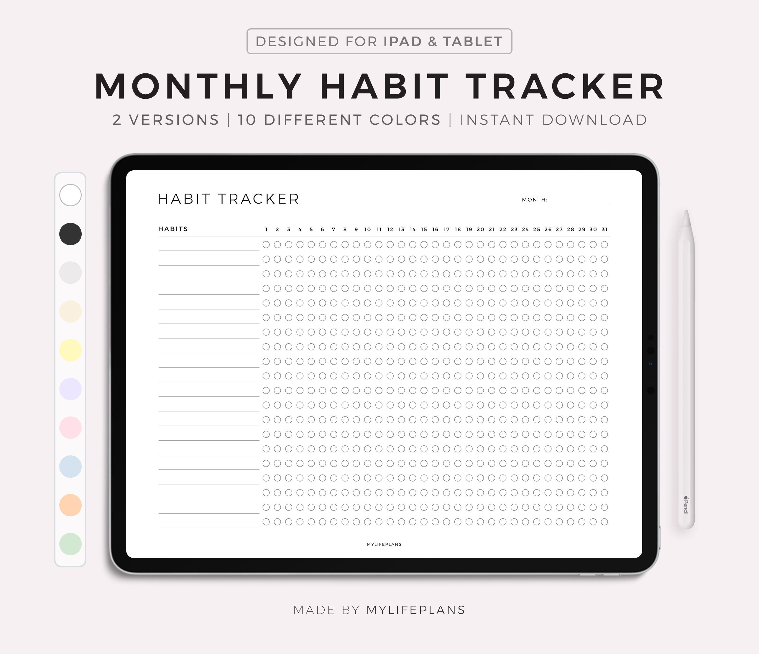 Digital Monthly Habit Tracker, Landscape, Compatible with Goodnotes ...