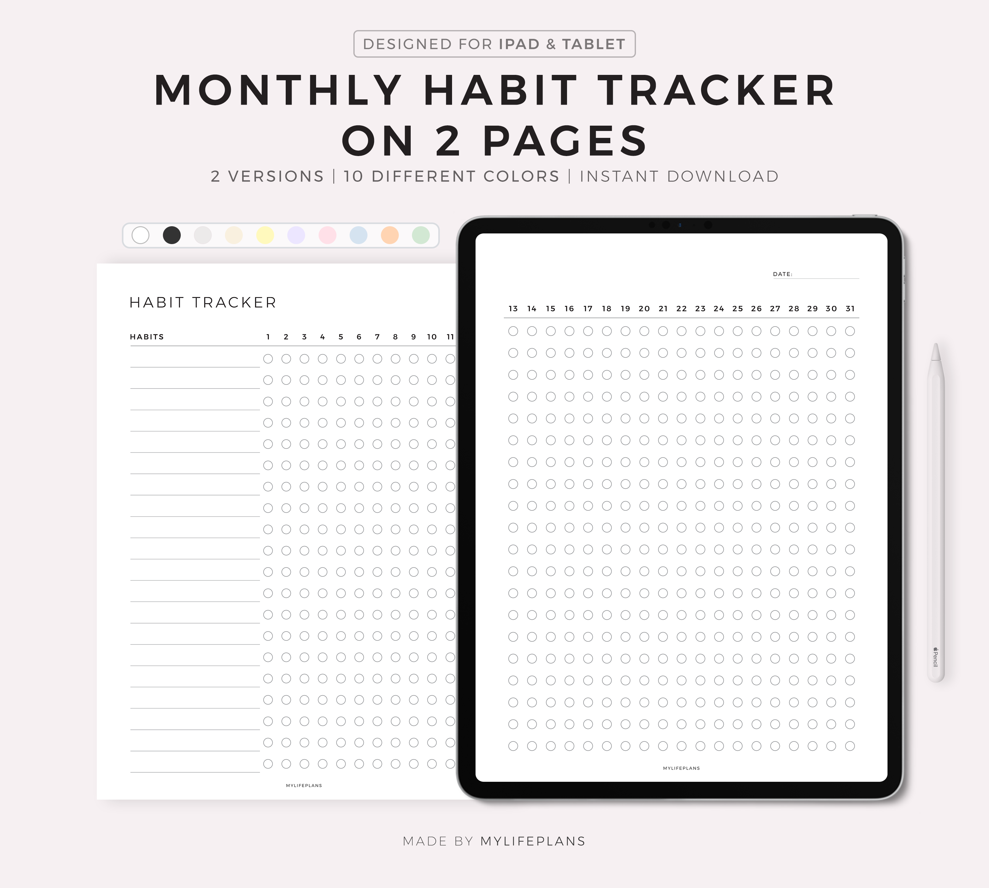 Digital Monthly Habit Tracker, Compatible with Goodnotes, Notability ...