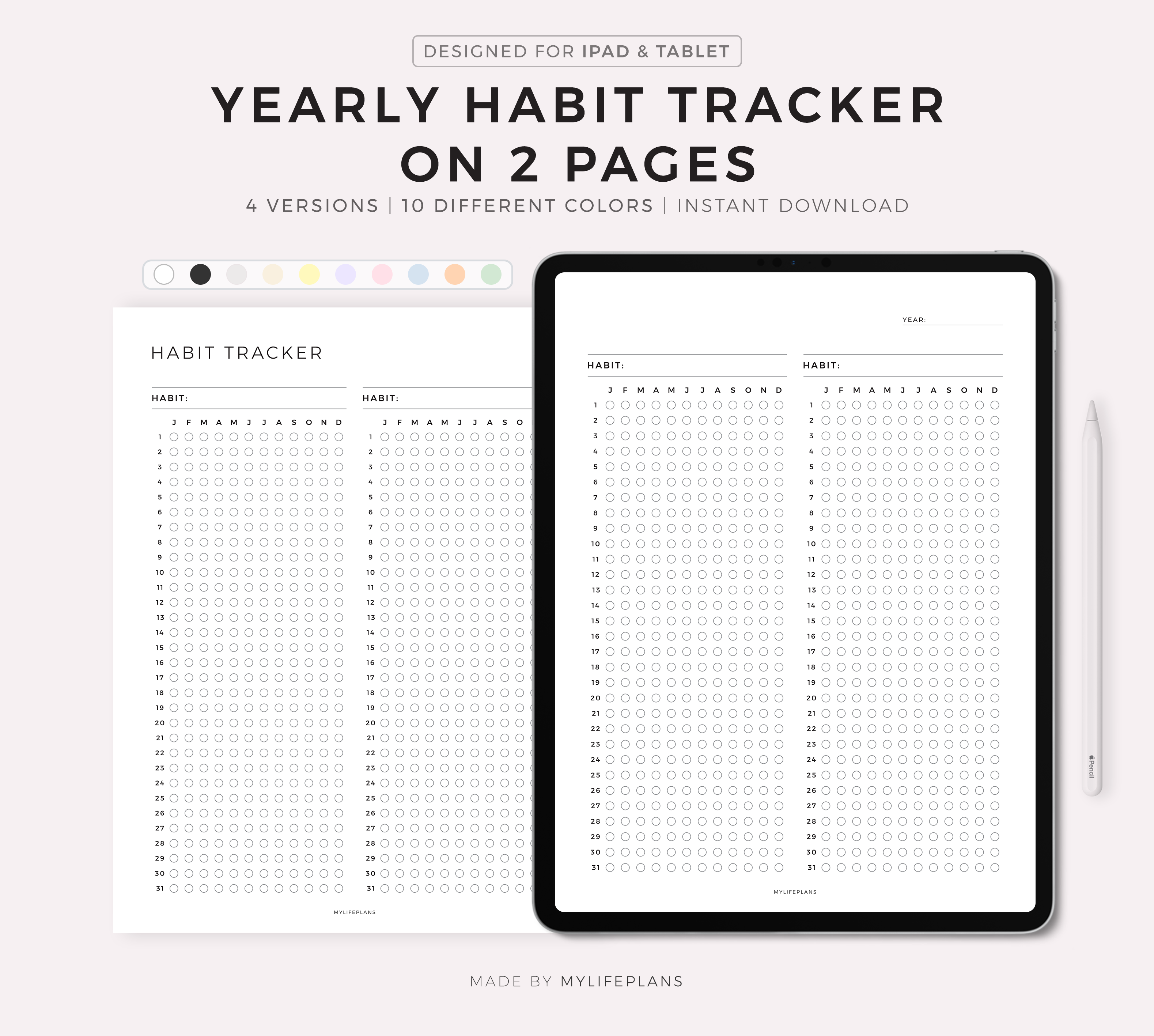 Digital Yearly Habit Tracker, Compatible with Goodnotes, Notability ...