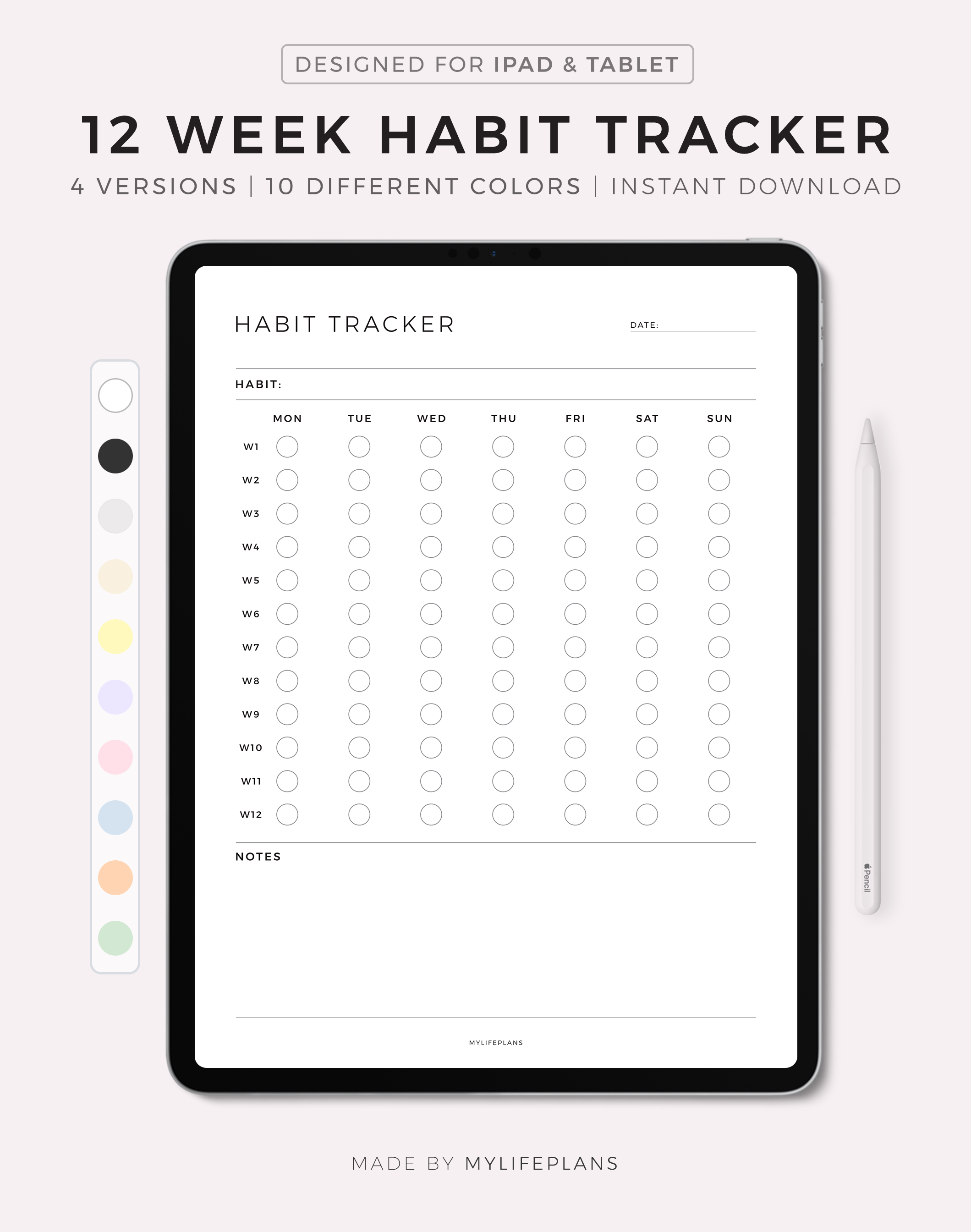 12 Week Habit Tracker, Digital Template for Goodnotes, Notability, Ipad ...