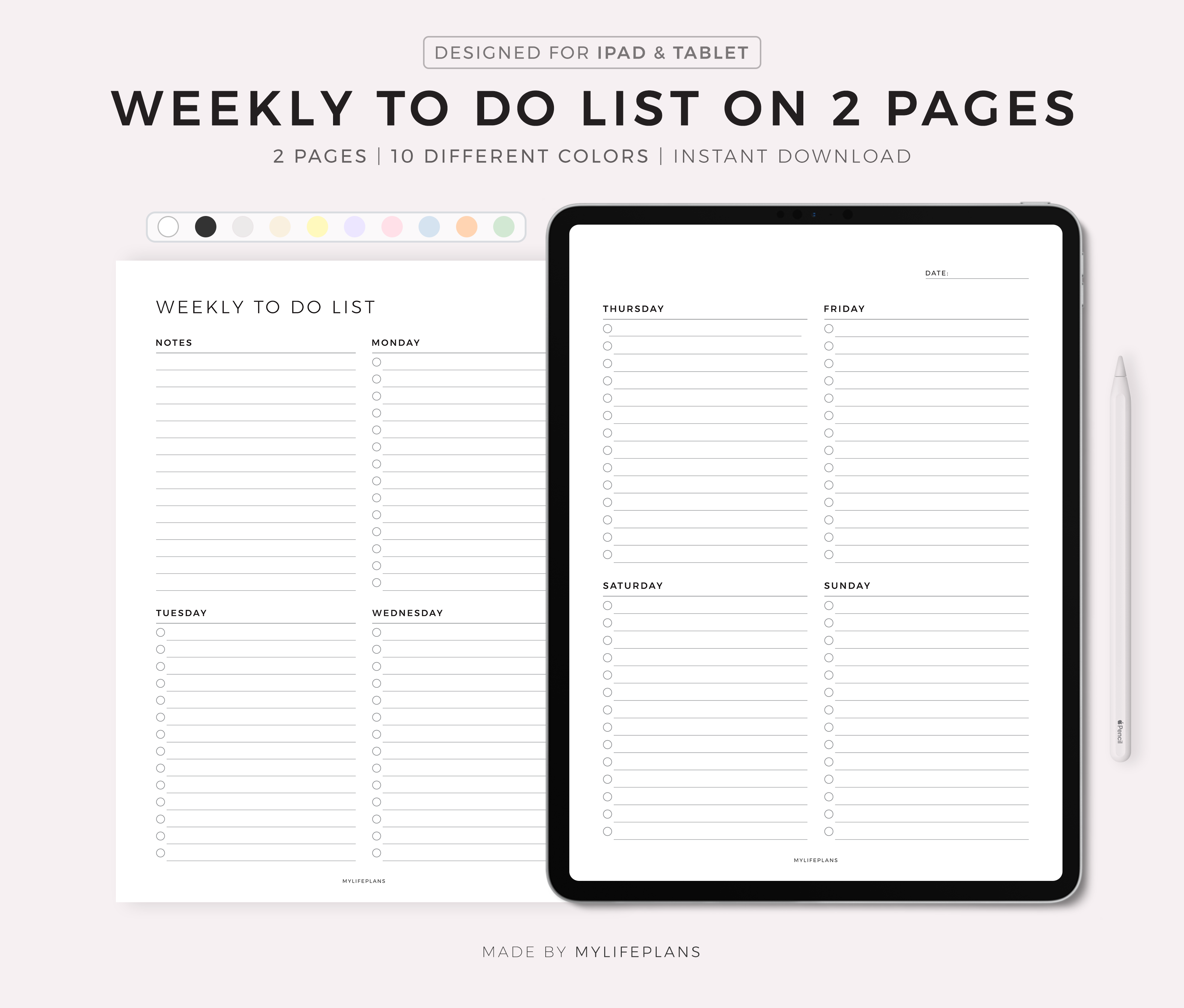 Weekly To Do List on Two Pages, Digital Planner for Goodnotes ...