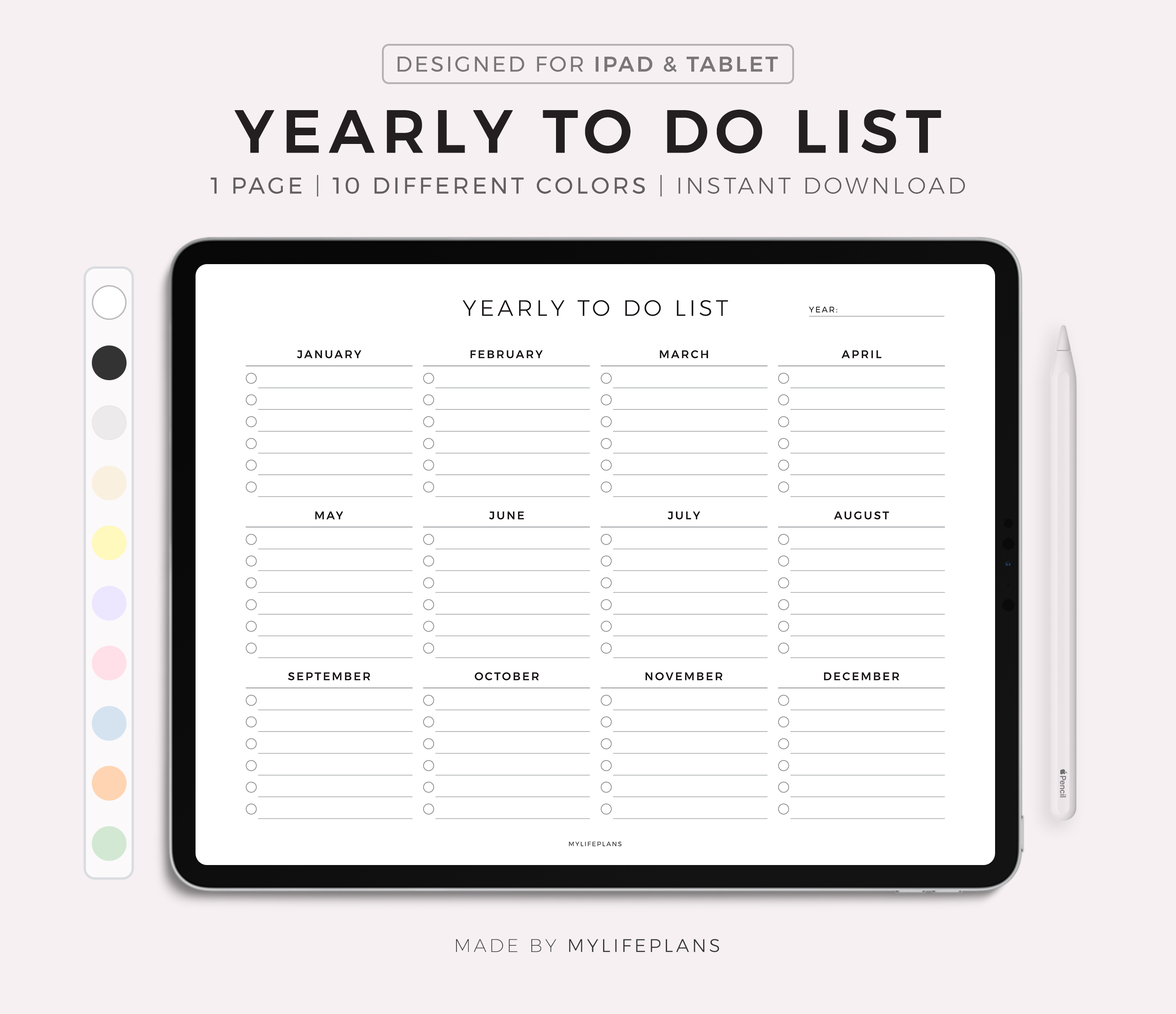 Yearly To Do List, Landscape, Digital Planner for Goodnotes, Notability ...