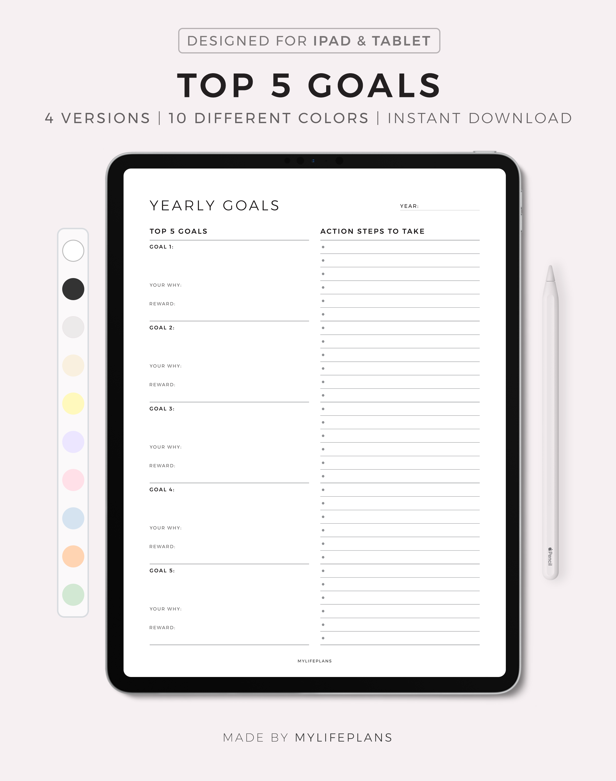 Top 5 Goals Planner, Compatible with Goodnotes, Notability, Ipad - Payhip