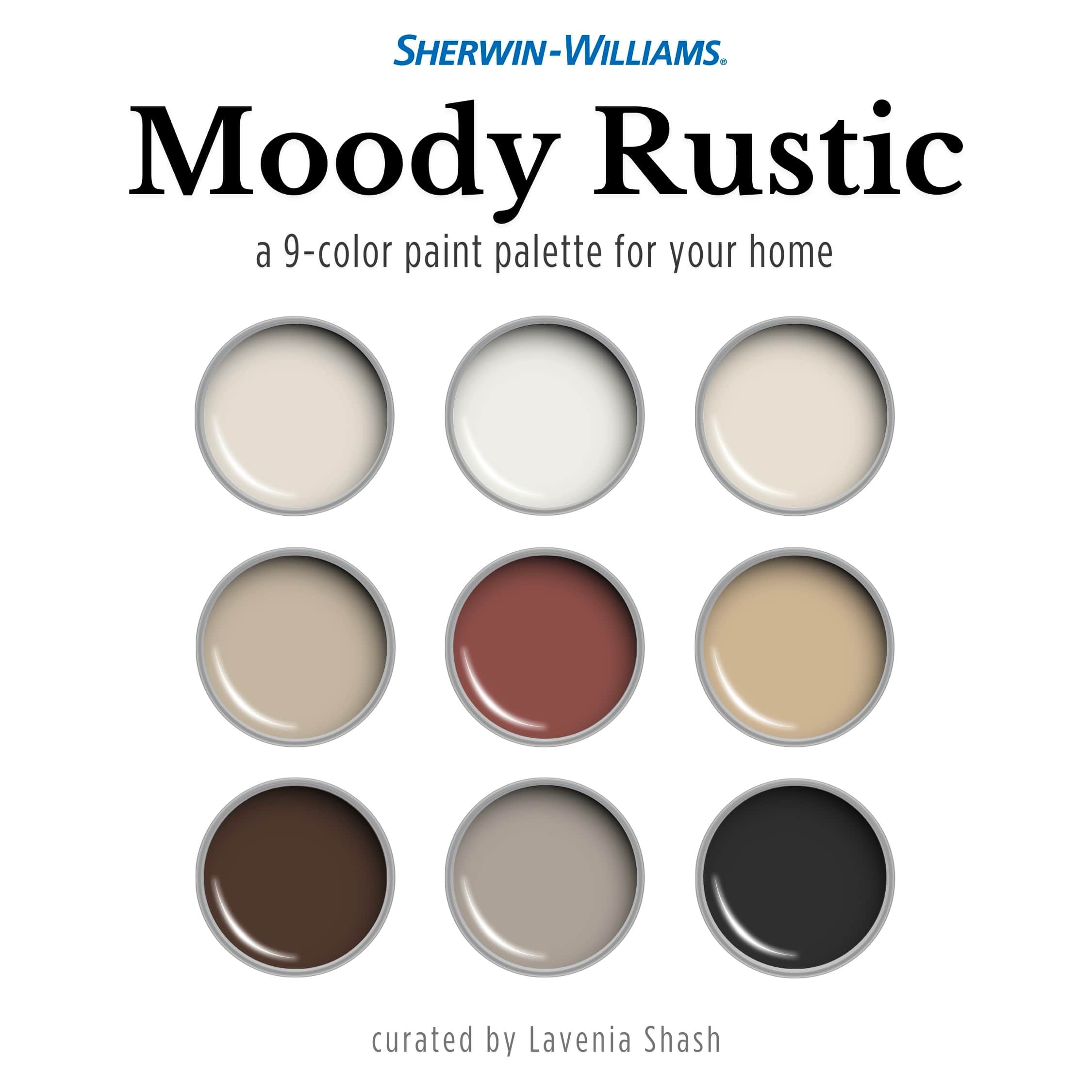 Moody Rustic Sherwin Williams paint color palette - red and neutrals