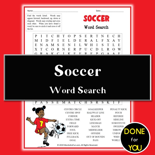 Soccer Word Search Printable | Fun Sports Puzzle Activity PDF for Kids ...