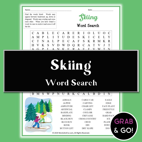 Skiing Word Search Printable | Winter Sports Puzzle Activity PDF for ...