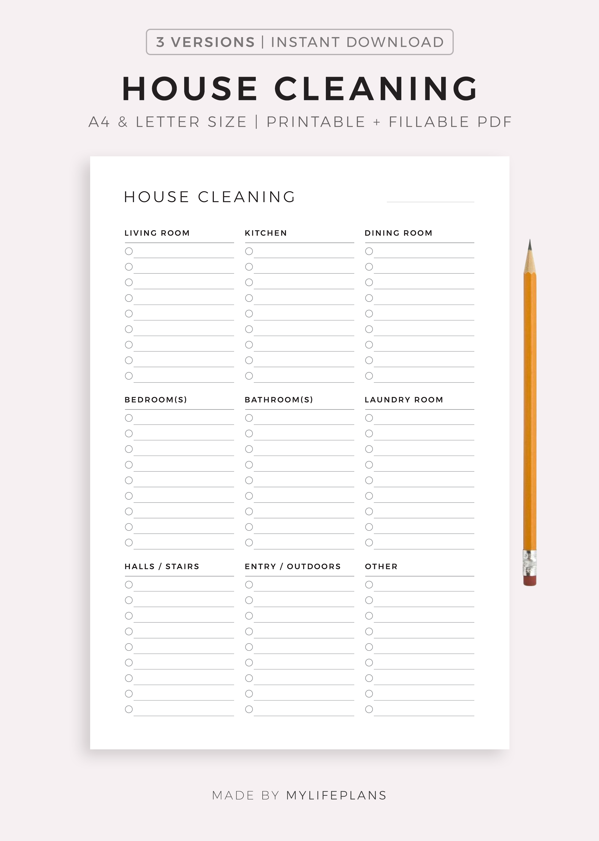 House Cleaning Checklist, Printable & Fillable, A4/Letter Size - Payhip