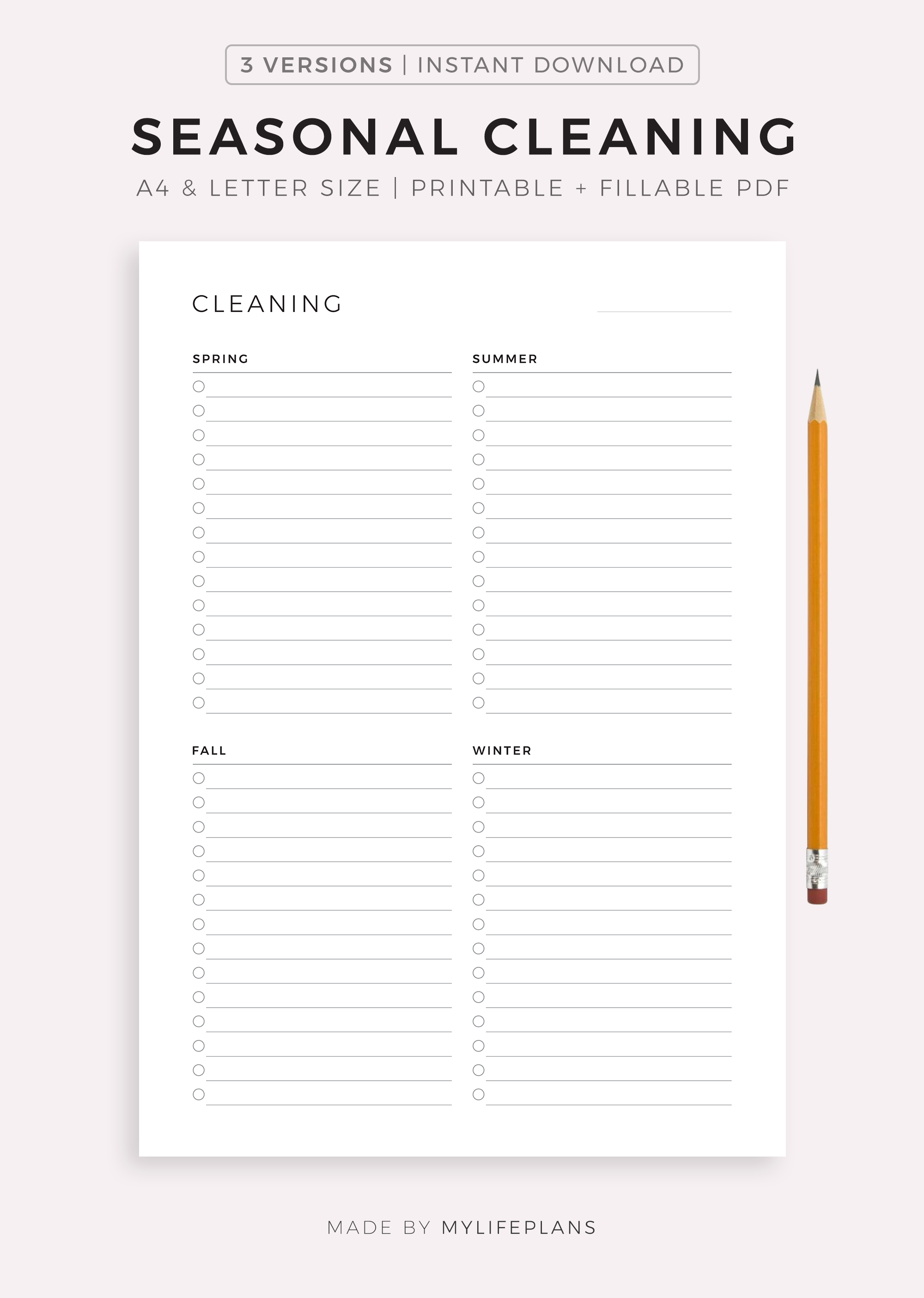 Seasonal Cleaning Checklist, Cleaning Planner, Printable & Fillable, A4 ...
