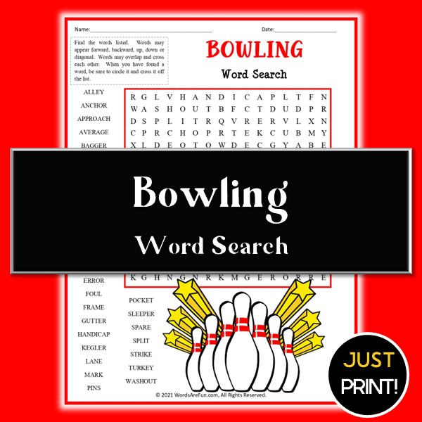 Bowling Word Search Printable | Fun Sports Puzzle Activity PDF for Kids ...