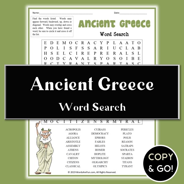 Ancient Greece Word Search PDF | Printable Greek History Word Puzzle