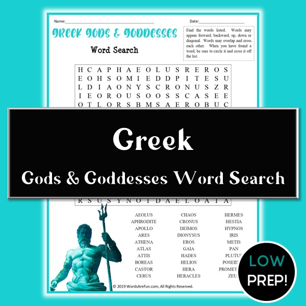 Greek Gods & Goddesses Word Search PDF | Printable Greek Mythology Puzzle