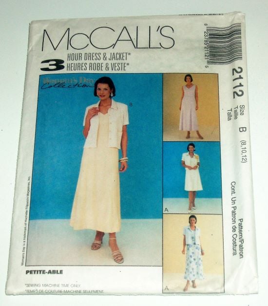 McCall’s 2112 Misses Dress & Jacket Pattern (1999, Sz 8–12)