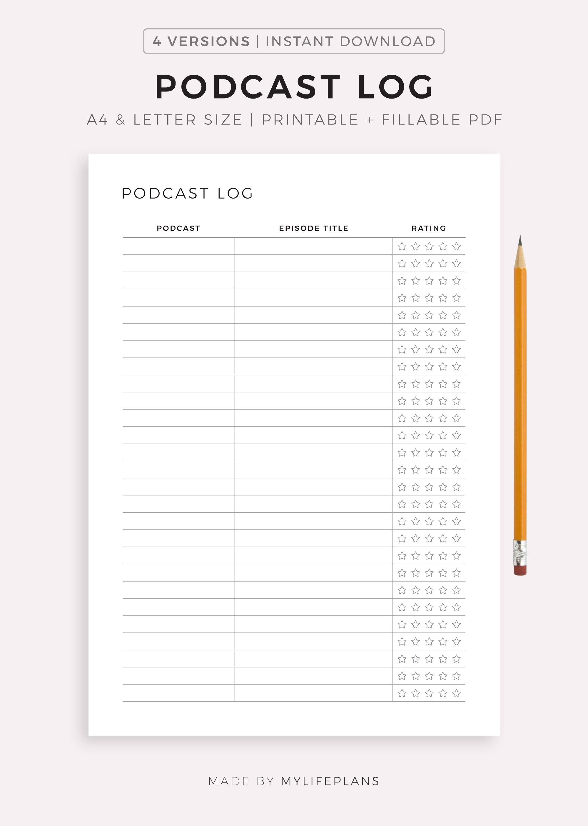 Podcast Log Printable, Podcast Episode Tracker, Podcast Template, A4 ...
