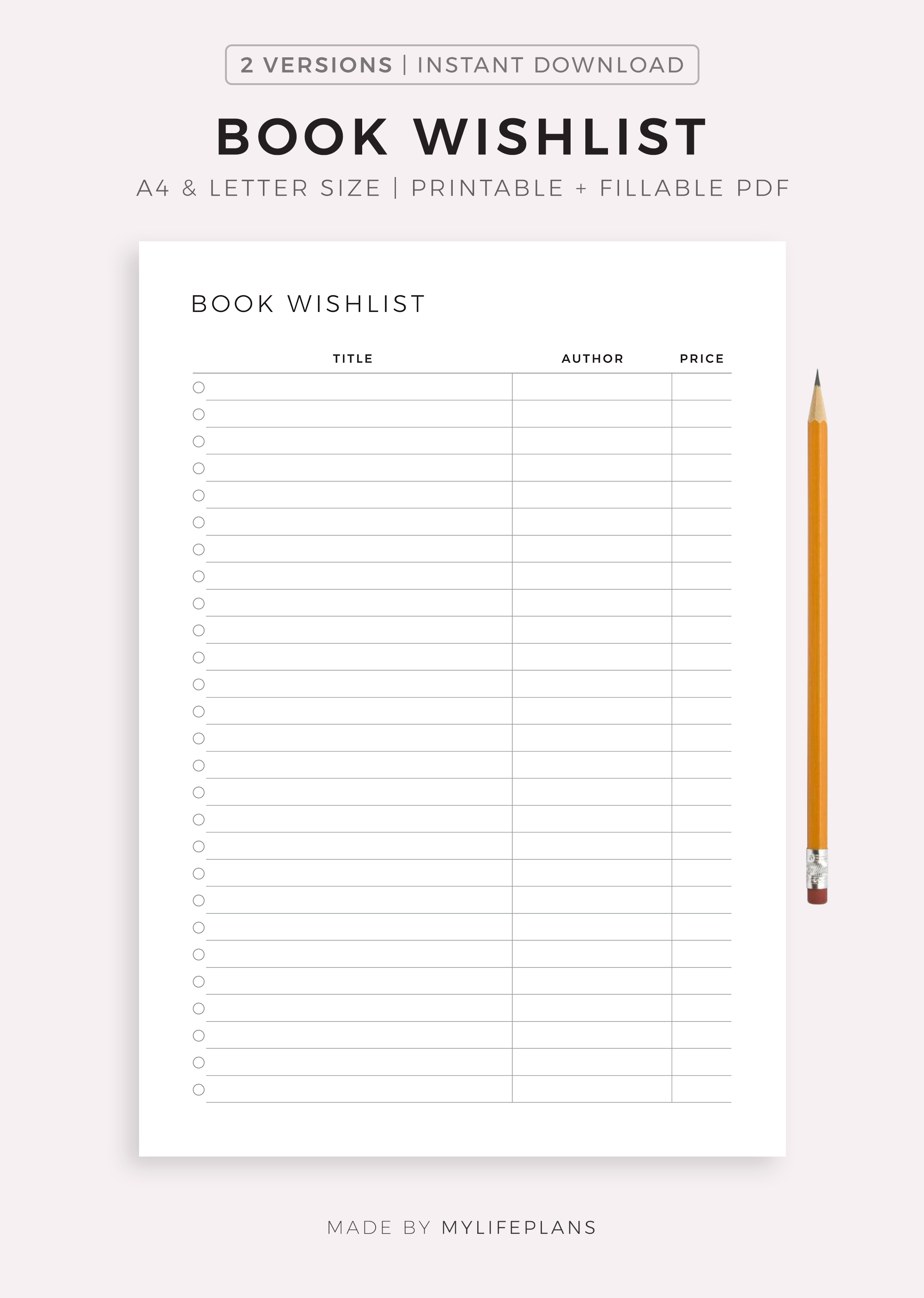 Book Wishlist Printable Template, Book Shopping Wishlist, Book Lover ...