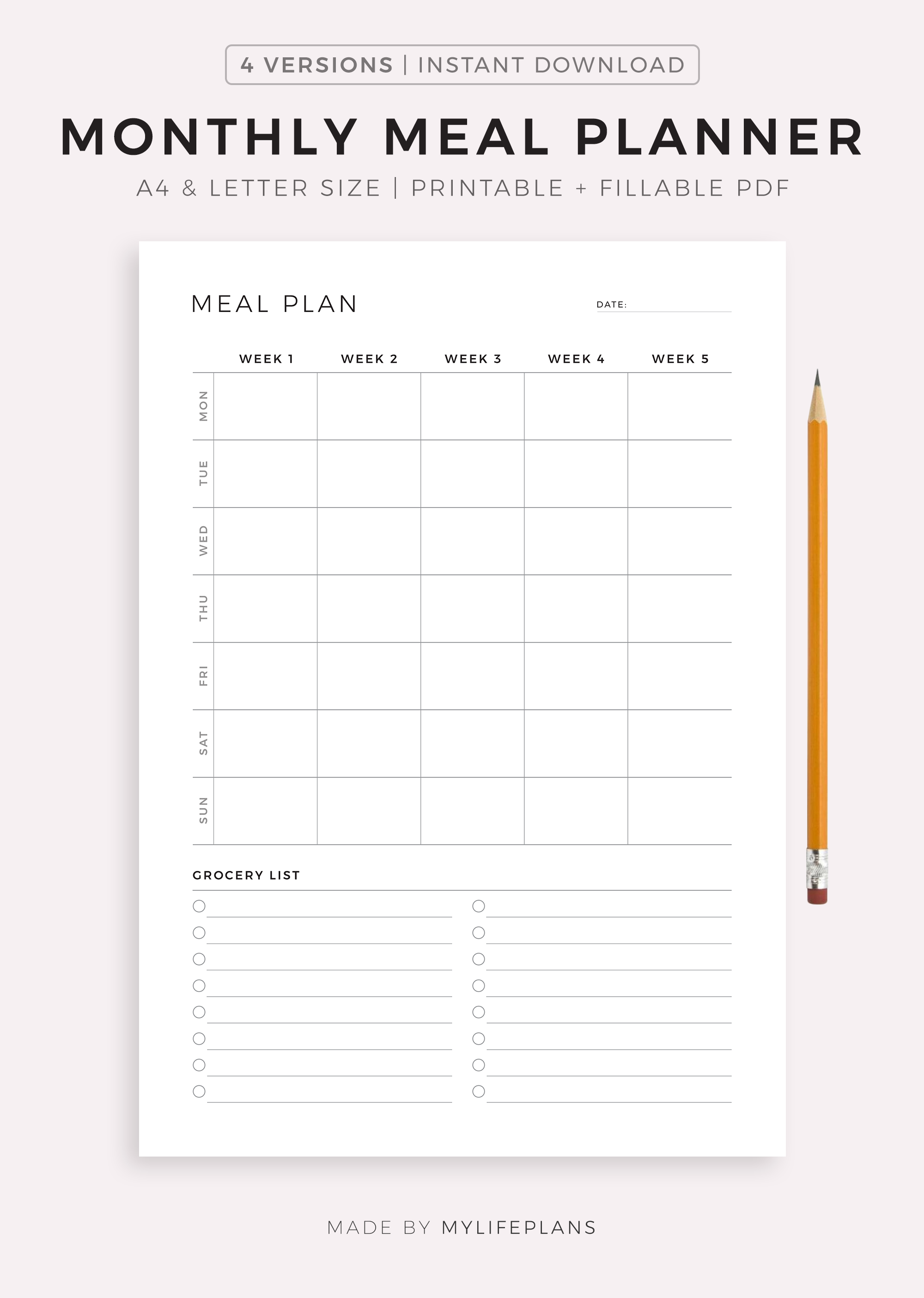 Monthly Meal Planner Printable, 30 Day Menu Planner, Food Planner ...