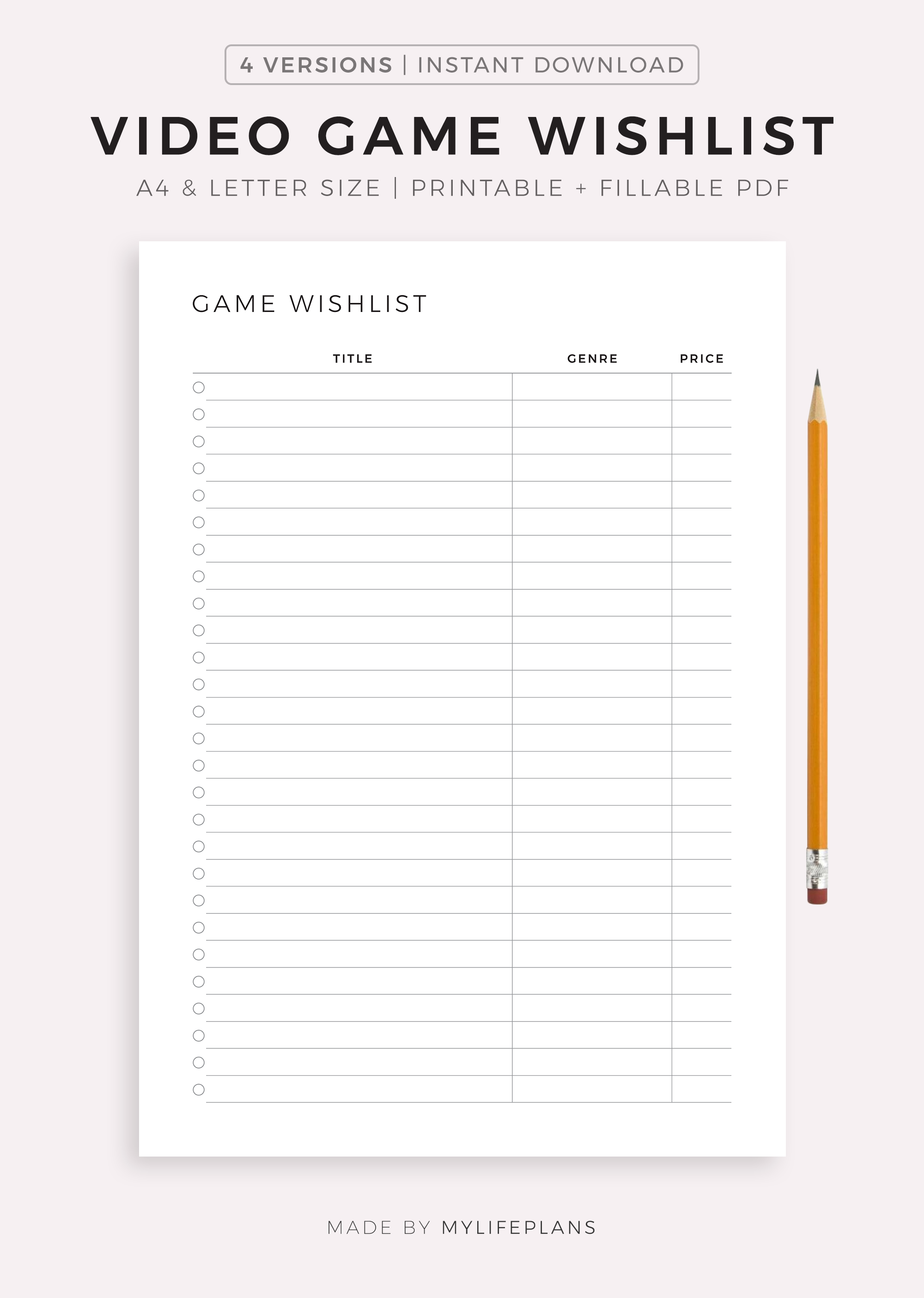 Video Games Wishlist Printable Page, A4/Letter Size, Instant Download ...