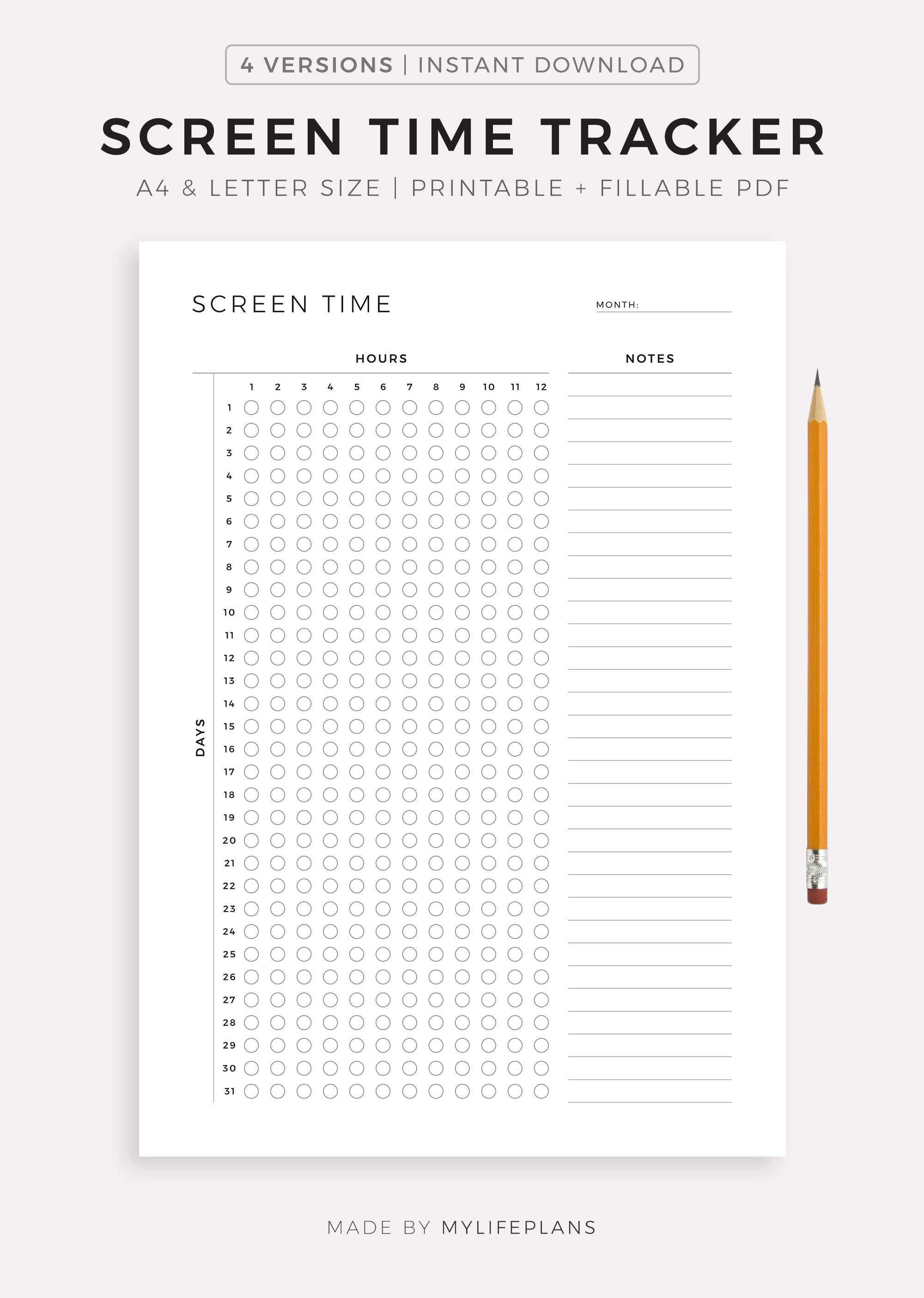 Screen Time Tracker Printable & Fillable Template, A4/Letter Size ...