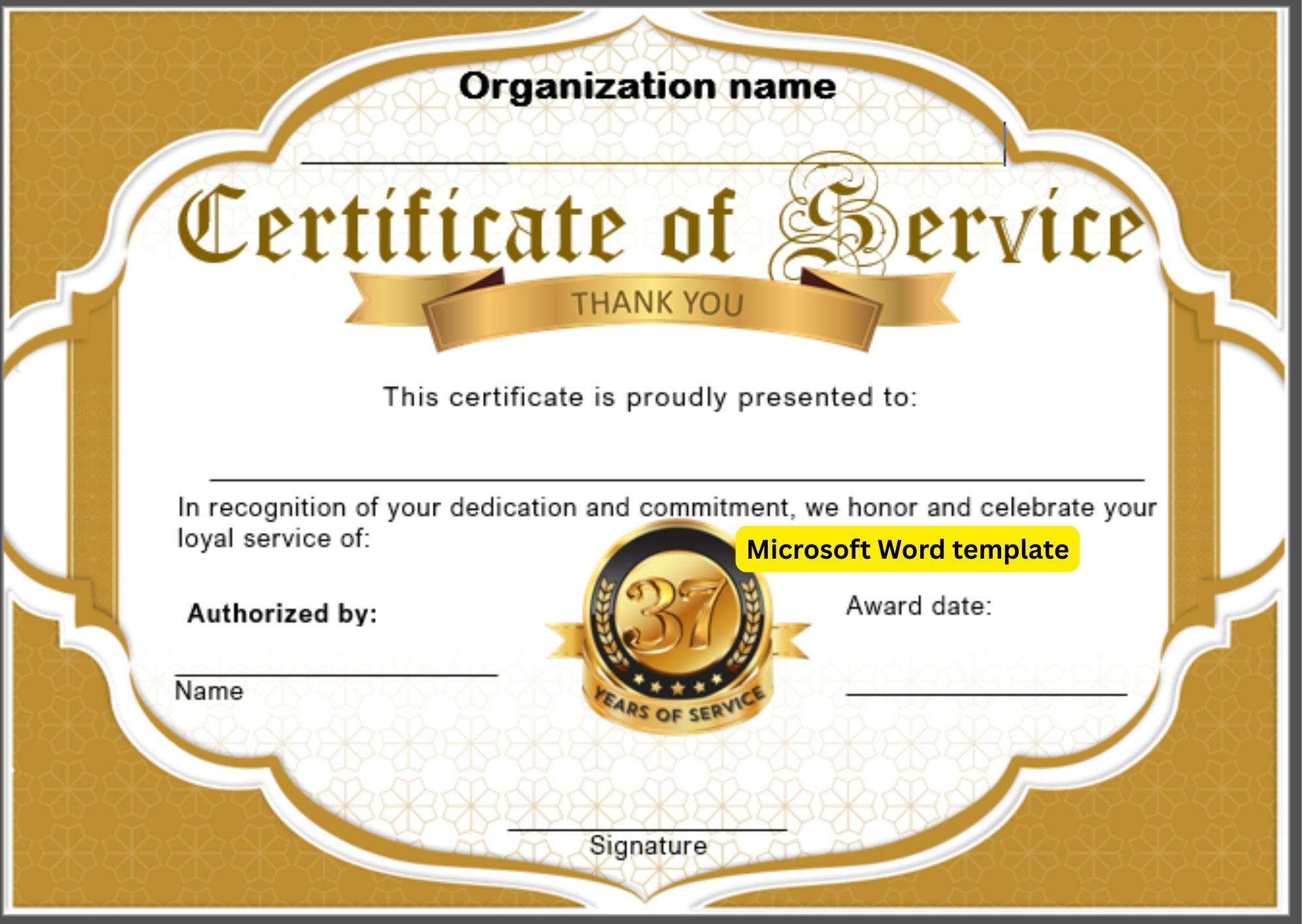 37 Years of service | Editable Microsoft Word template | Landscape ...