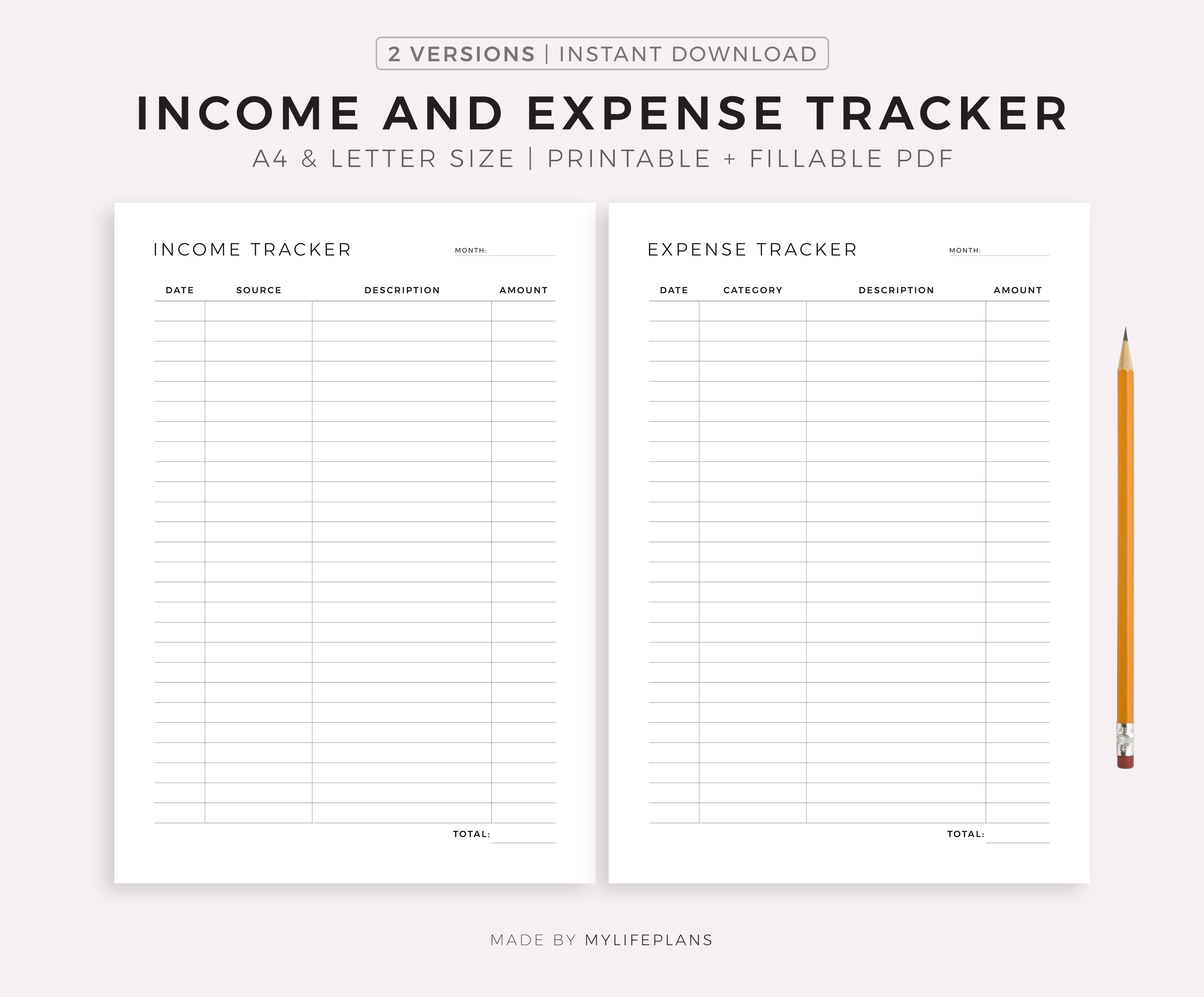 Income & Expense Tracker, Printable & Fillable Template, A4/Letter Size ...