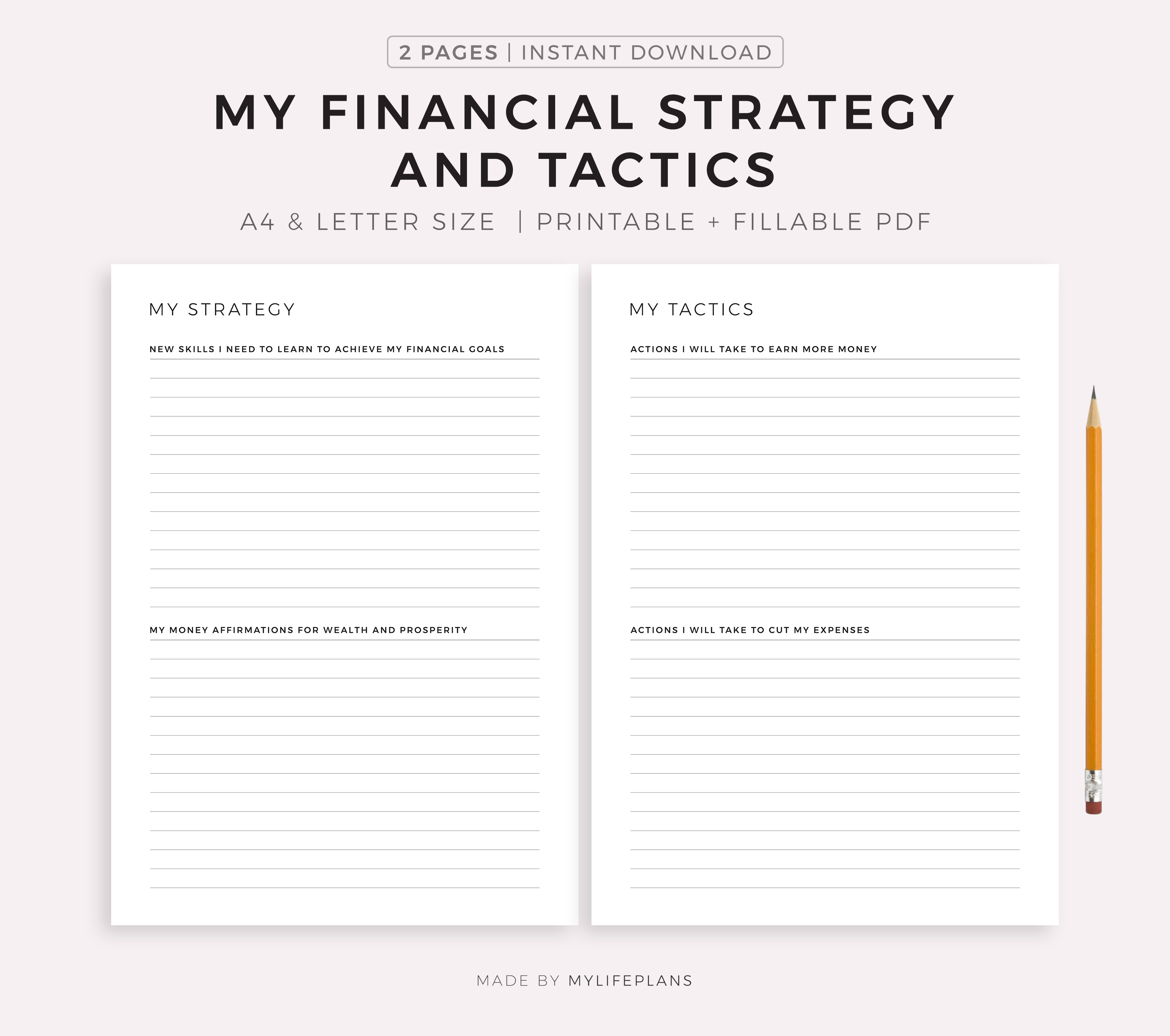My Financial Strategy and Tactics, A4/Letter Size, Printable & Fillable ...