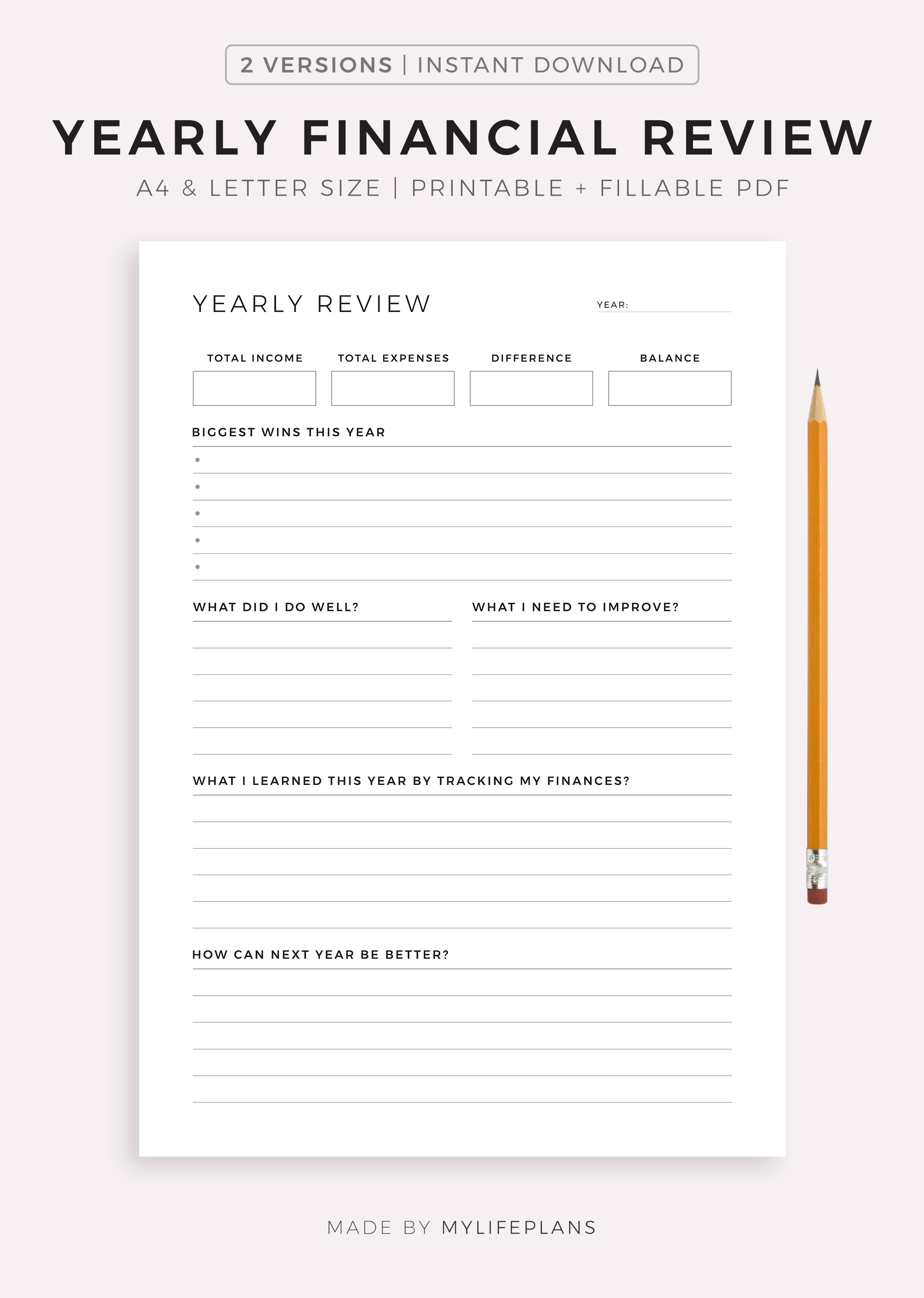 Yearly Financial Review, Printable & Fillable Template, A4/Letter Size ...
