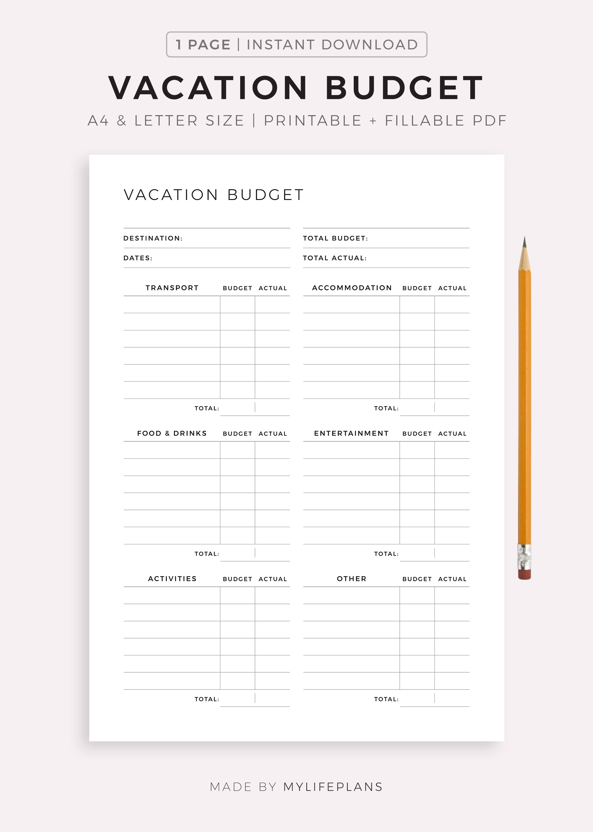 Vacation Budget Planner, Printable & Fillable PDF, A4/Letter Size ...