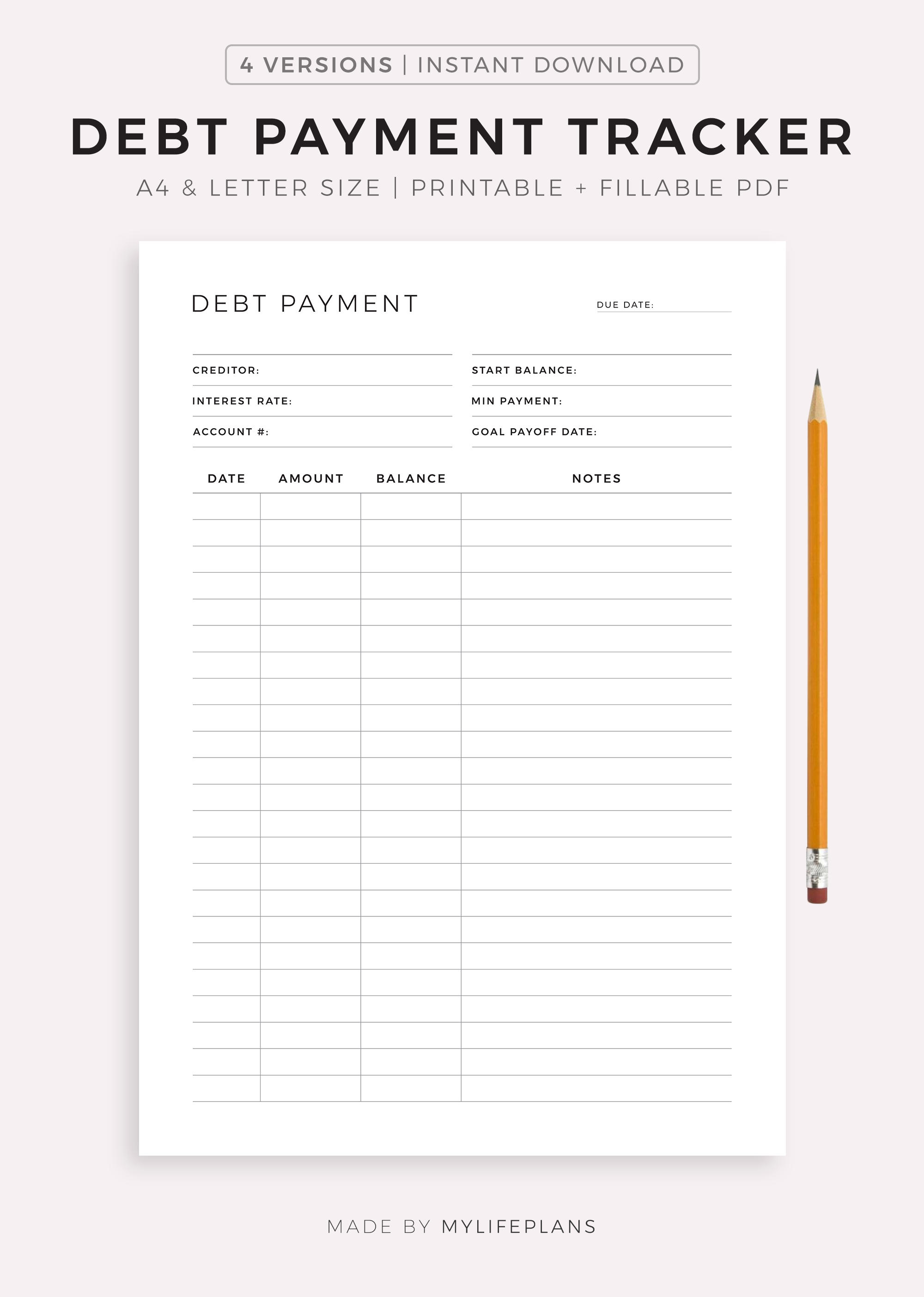Debt Payment Tracker, Printable & Fillable Template, A4/Letter Size ...