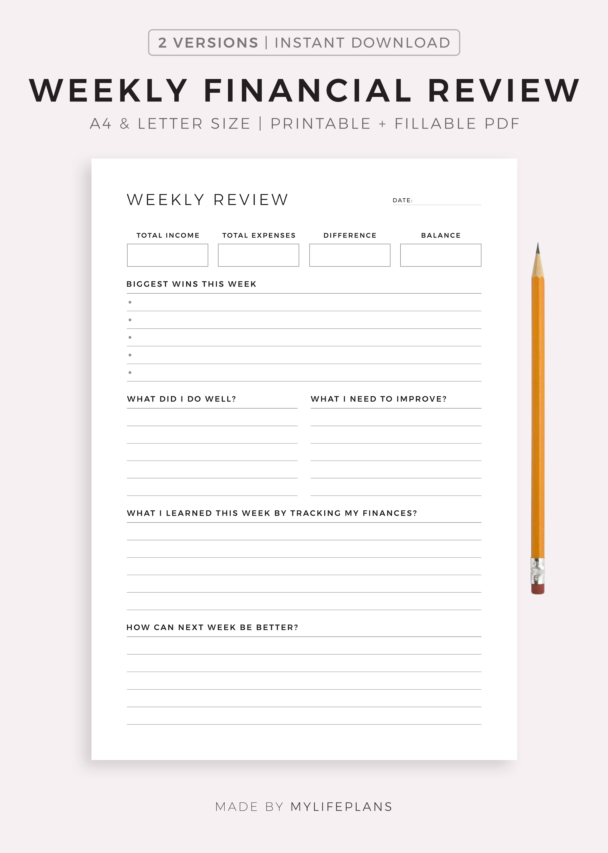 Weekly Financial Review, Printable & Fillable Template, A4/Letter Size ...