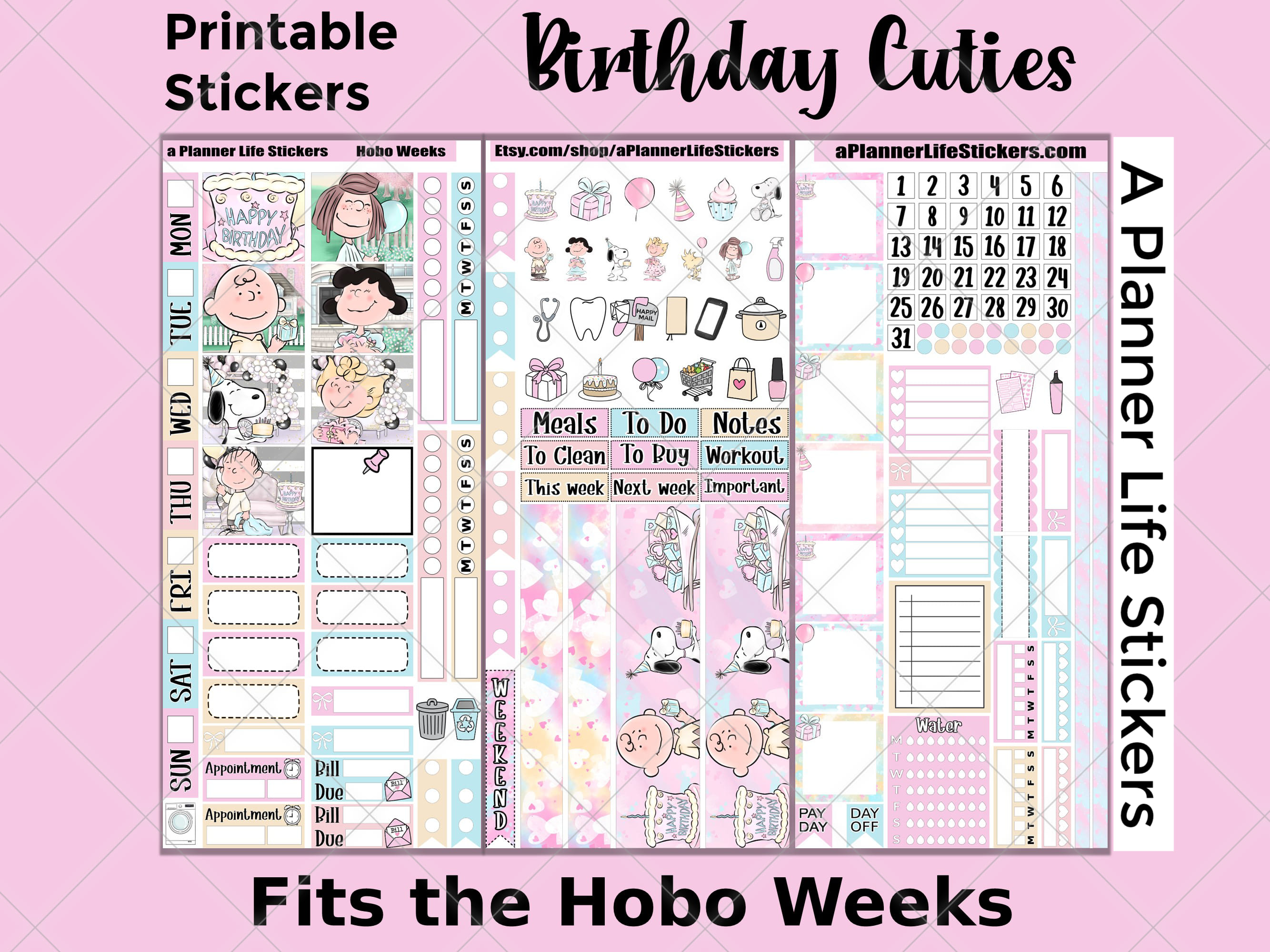 Hobo Weeks Birthday Printable Planner Stickers – Birthday Cuties