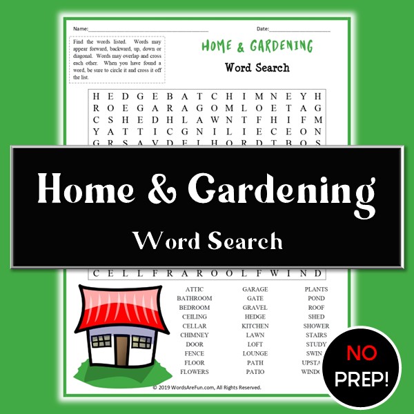Home and Gardening Word Search Puzzle | Fun Printable Activity for Kids ...