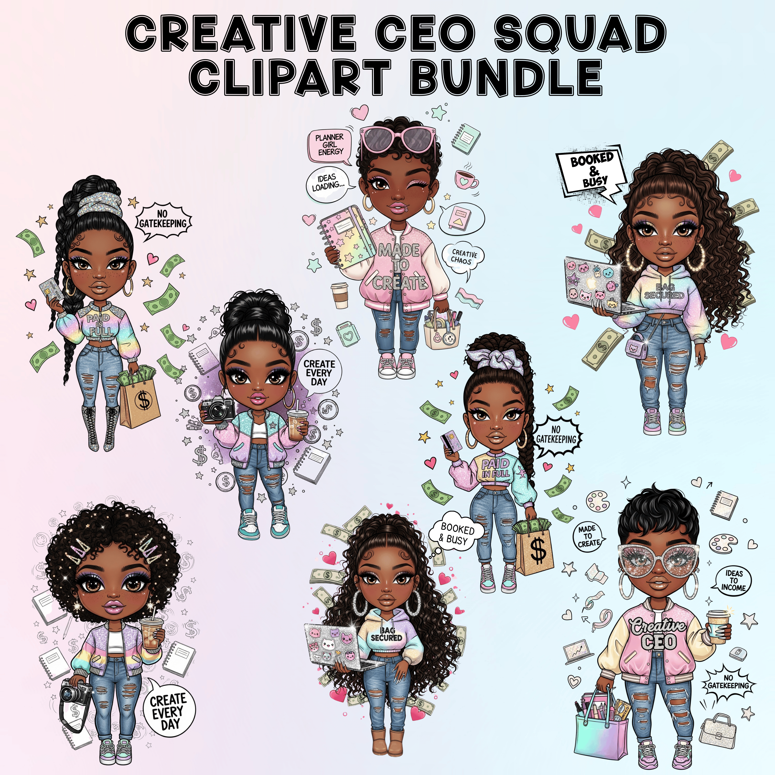 Creative CEO Squad – Chibi Girl Boss Clipart Bundle