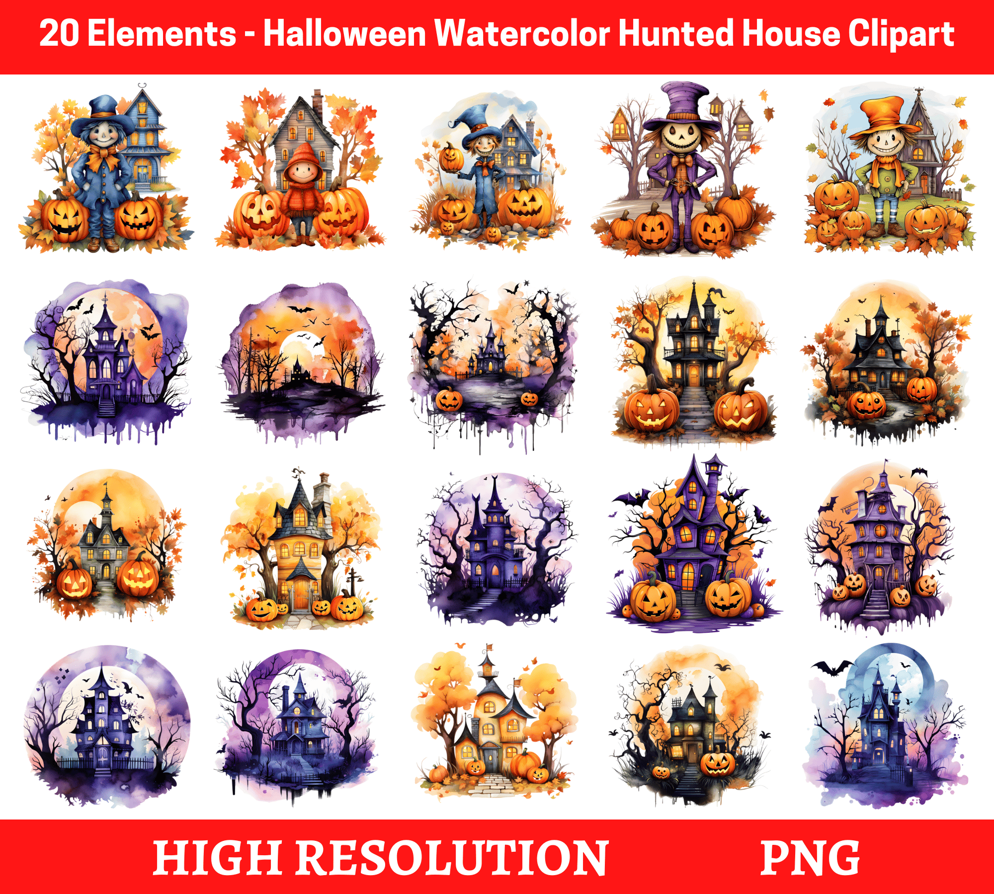 Watercolor haunted house clipart | Halloween Hunted House | Spooky ...
