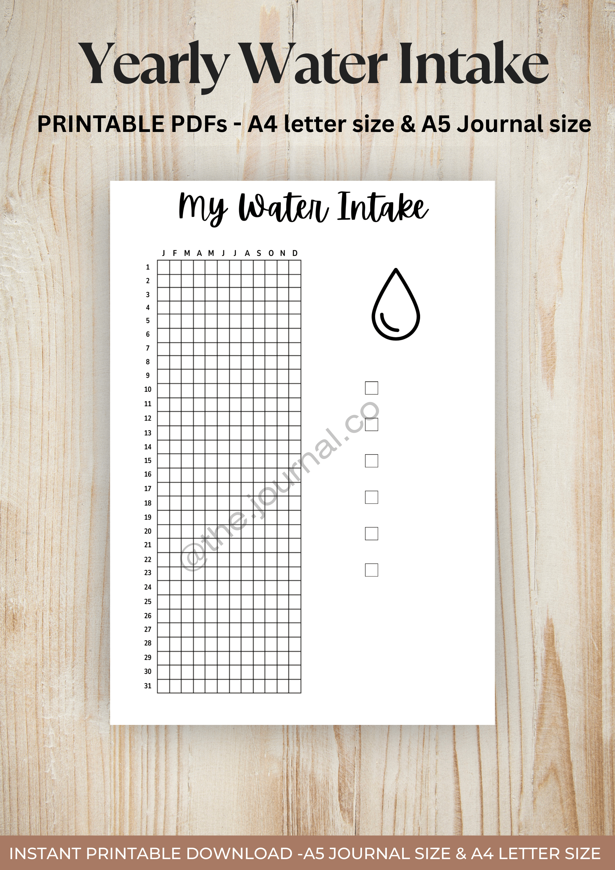 Yearly Water Intake Tracker - A4 Letter Size & A5 Journal Size - Payhip