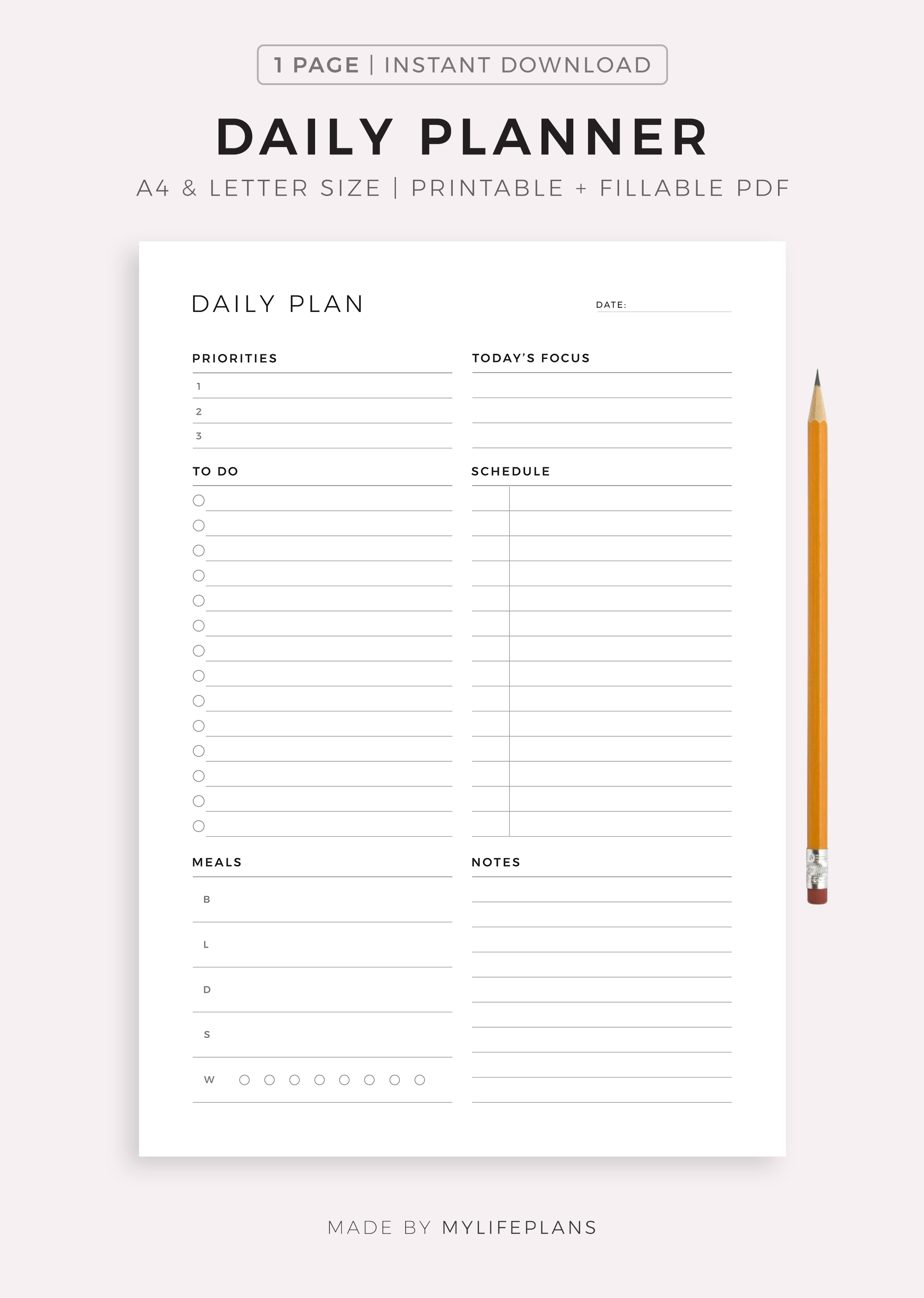 Daily Planner Printable, Daily To Do List, Daily Meal Planner ...