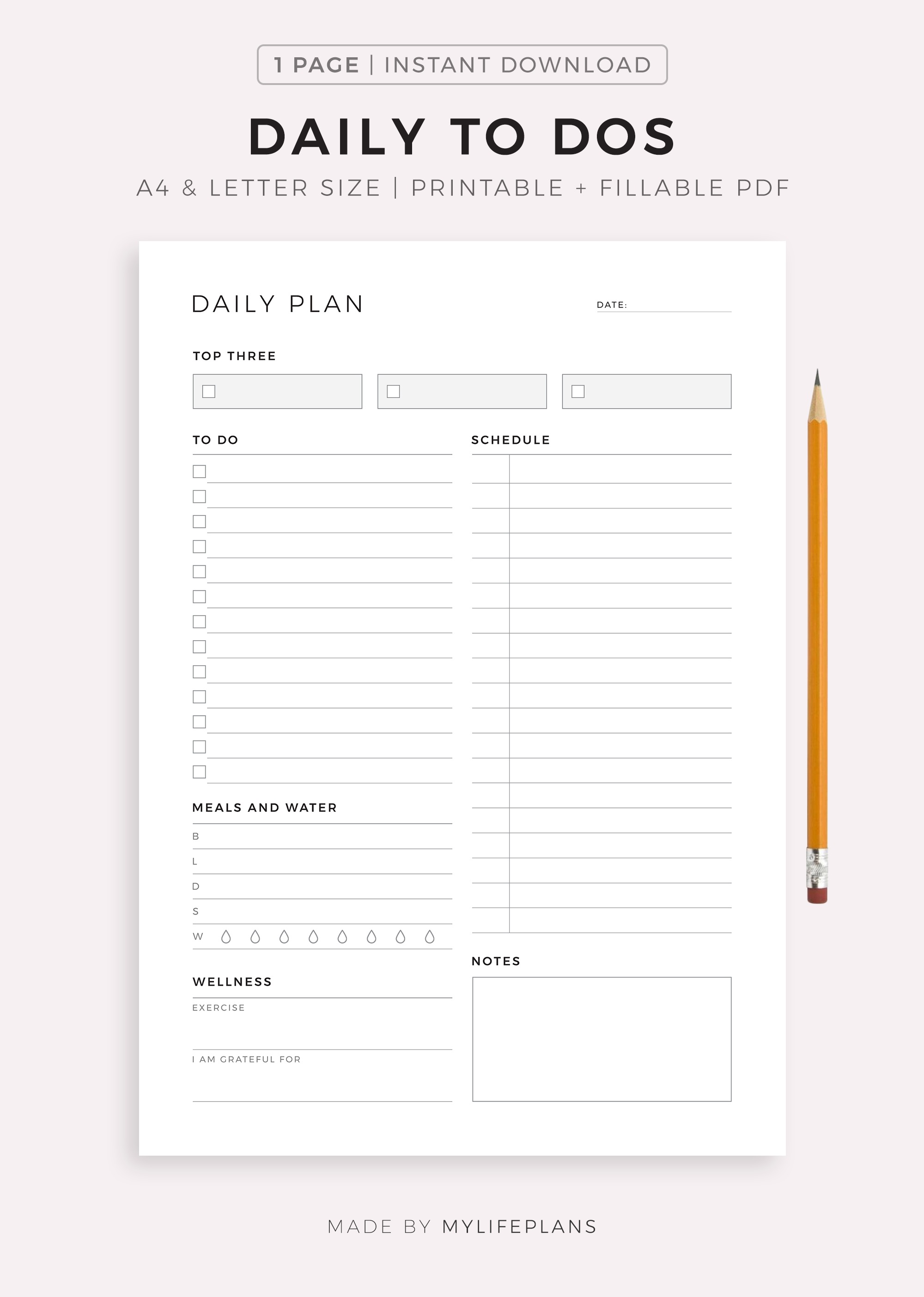 Daily To Do List Printable, Personal/Work Daily Planner PDF, Everyday ...