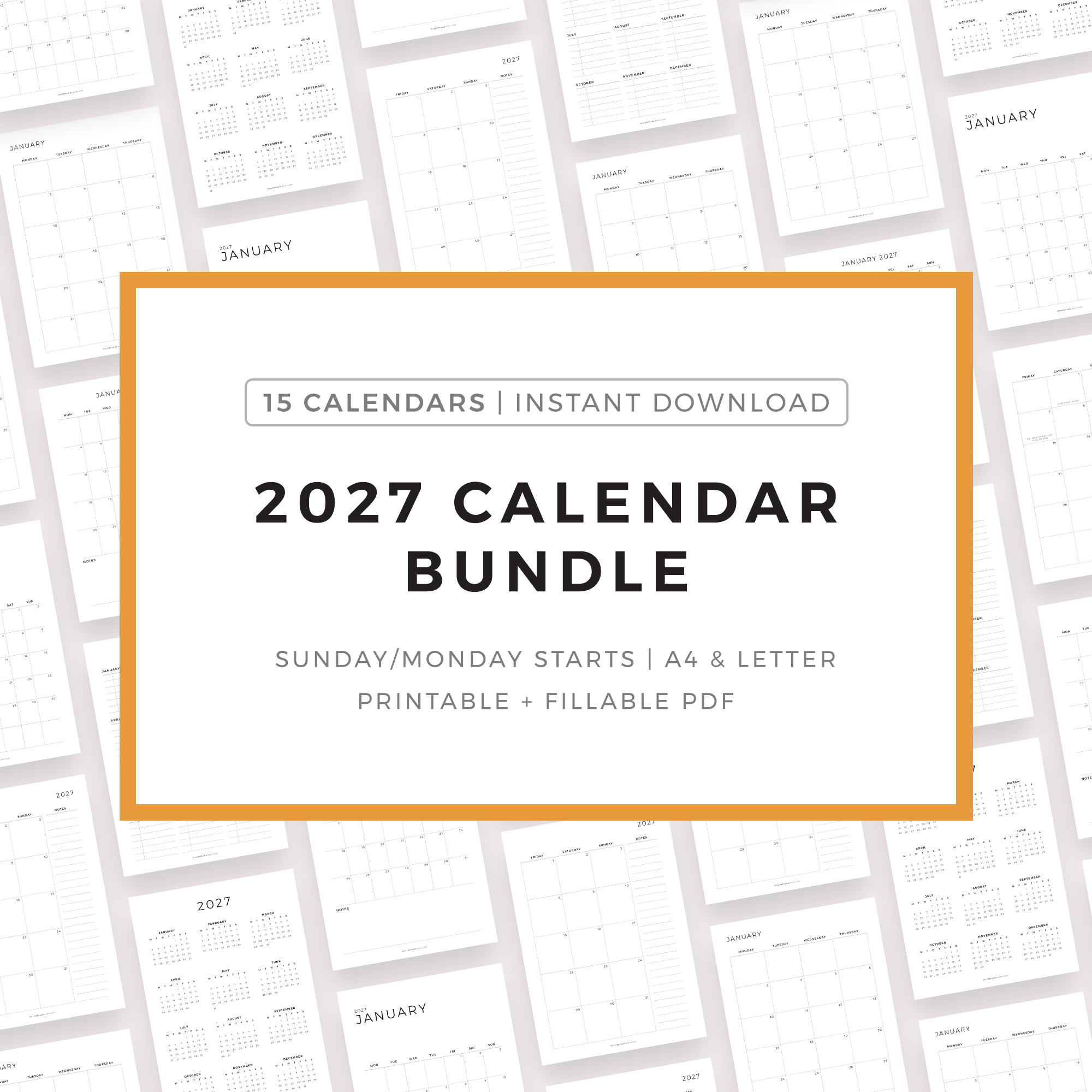 2027 Dated Calendar Inserts Bundle Printable, A4/Letter, Instant ...