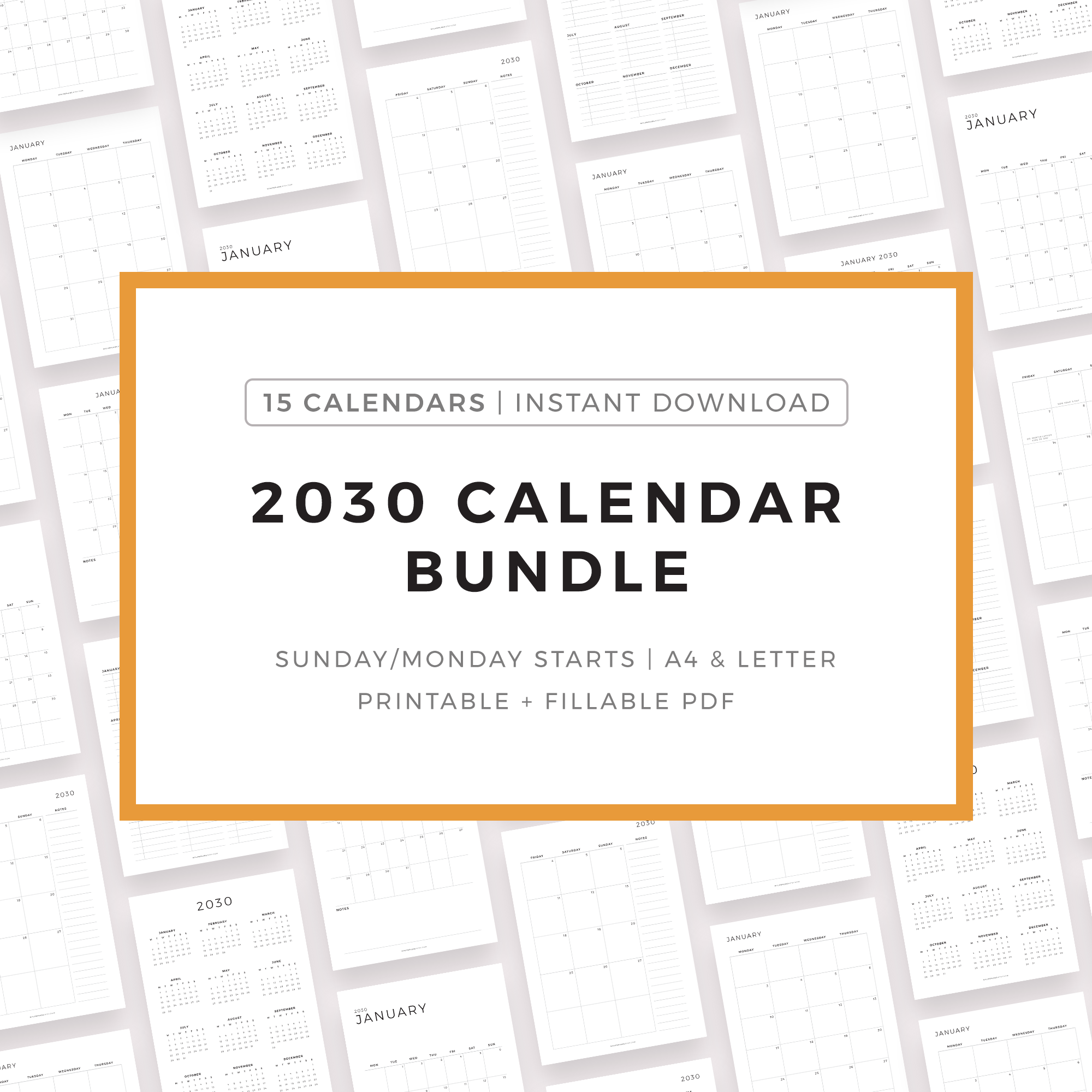 2030 Dated Calendar Inserts Bundle Printable, A4/Letter, Instant ...
