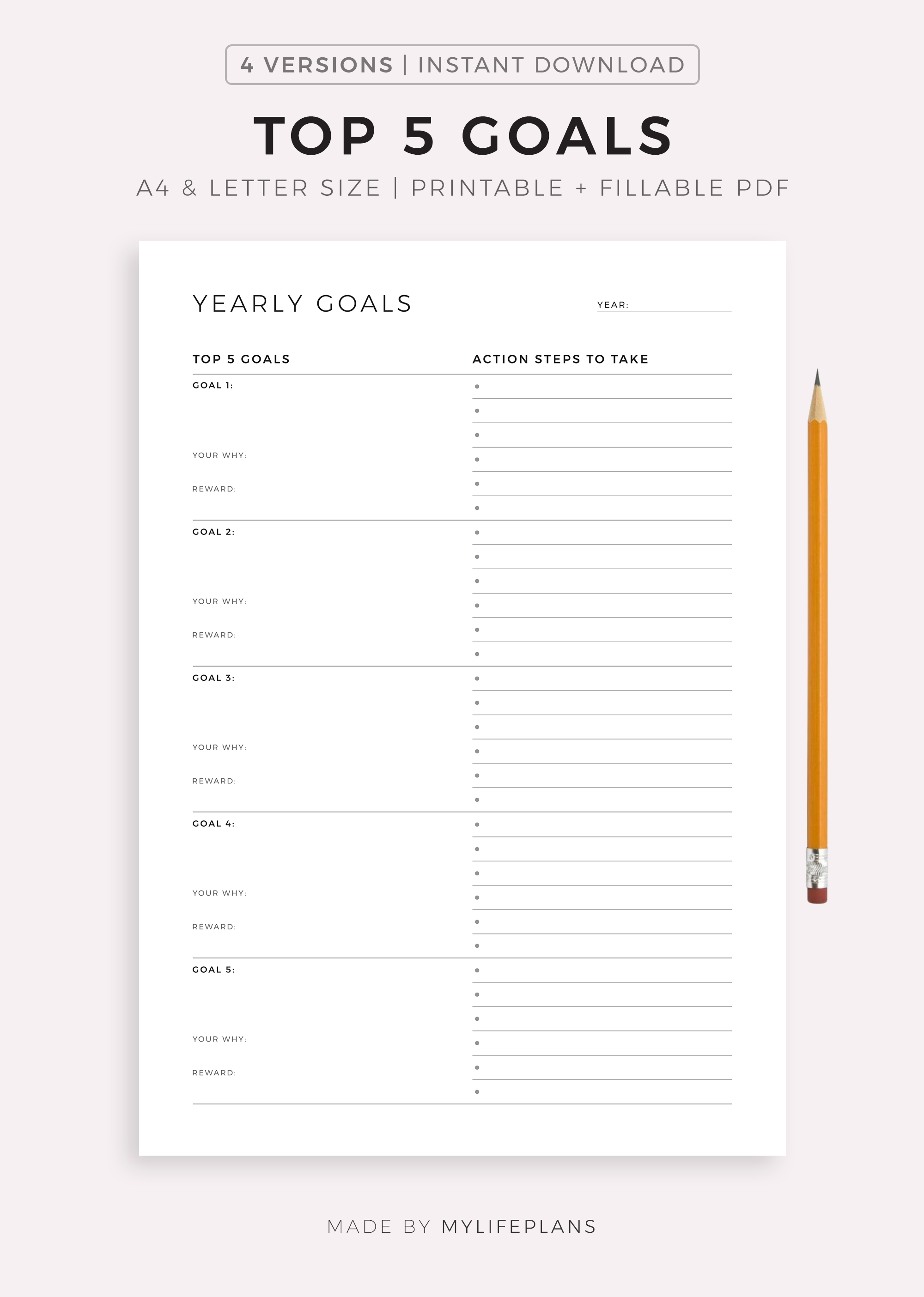 Top 5 Goals - Yearly Goals, Quarterly Goals, Monthly Goals, Weekly ...