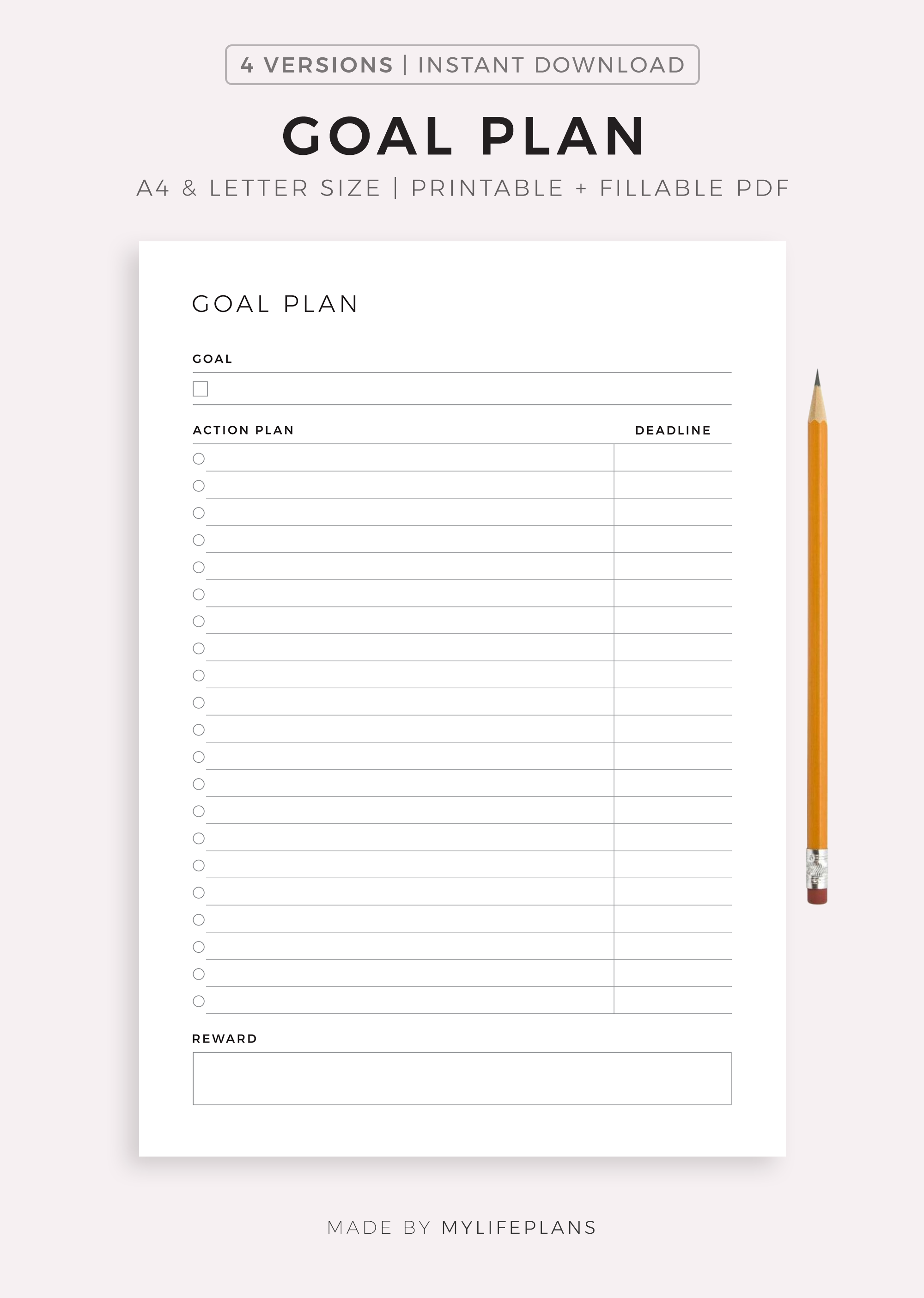 Goal Planner, Goal Setting, Goal Progress, Minimalist Planner, A4 ...