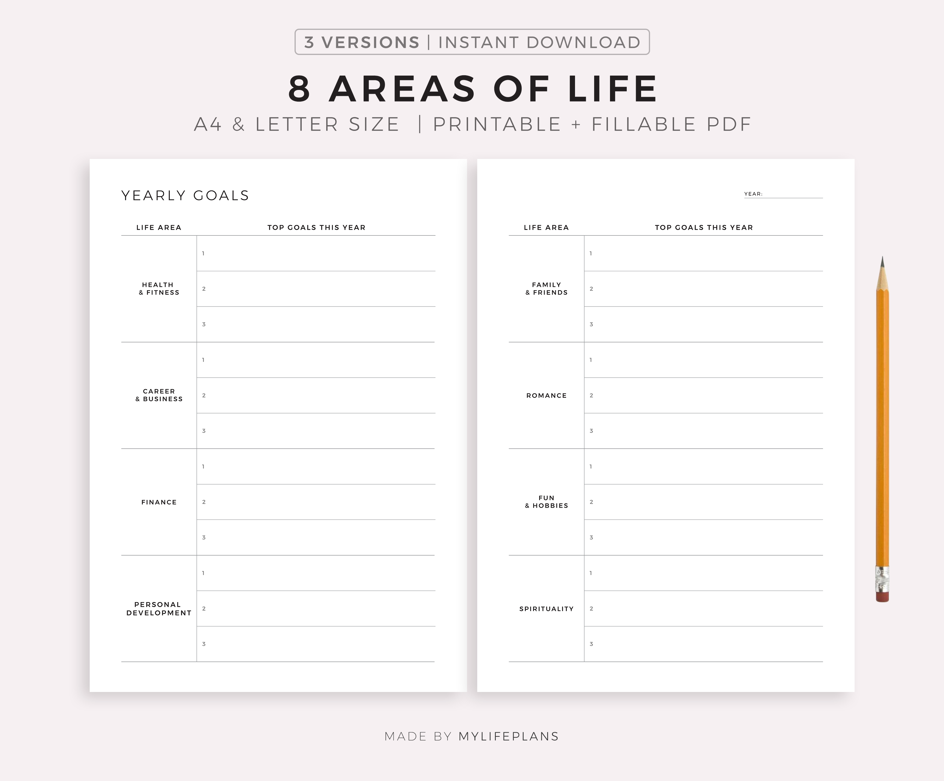 8 Areas of Life Planner, Goal Planner, Goal Setting, Printable ...