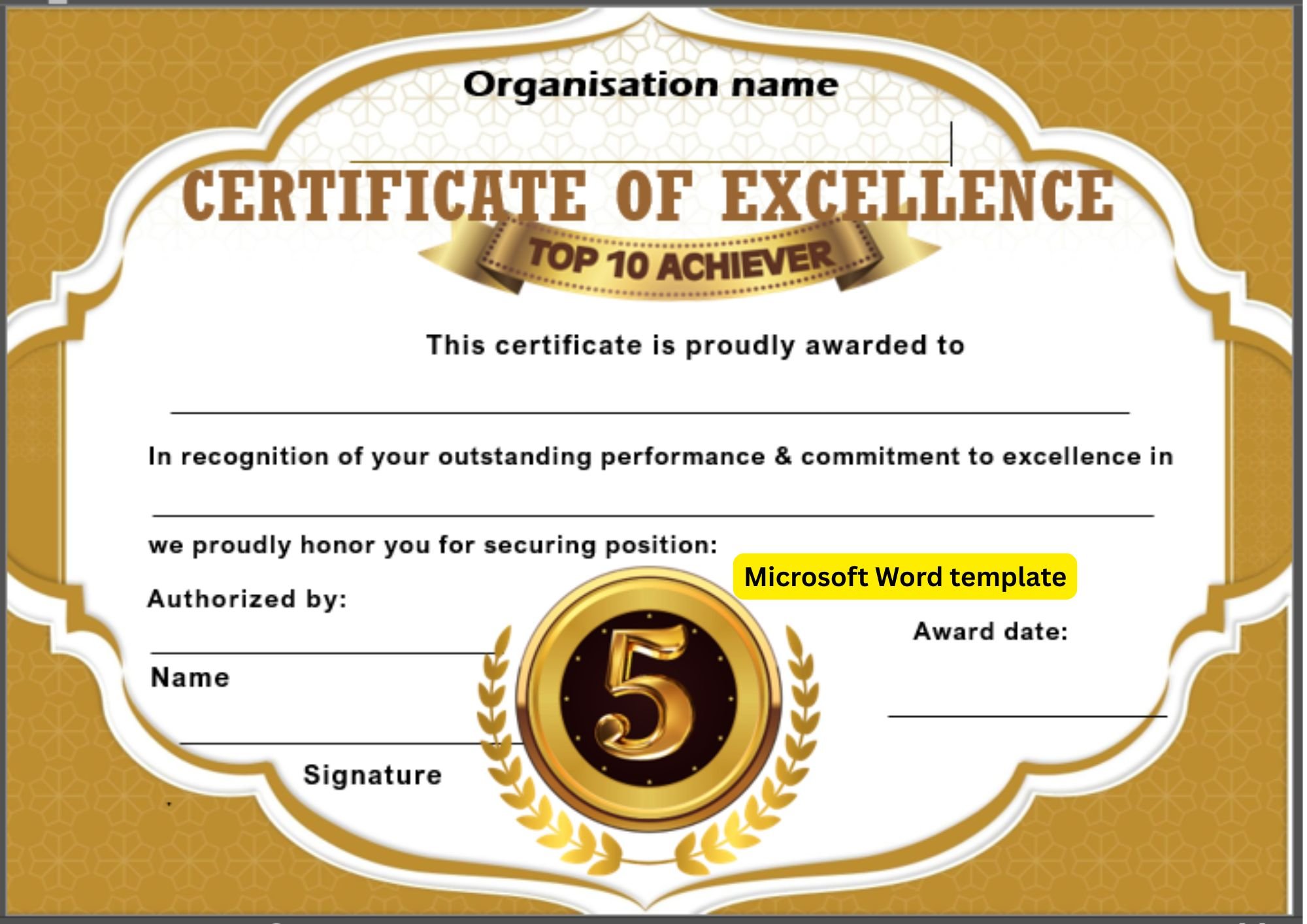 Top 10 Achiever | Ranked No.5 | Certificate of Excellence Template ...
