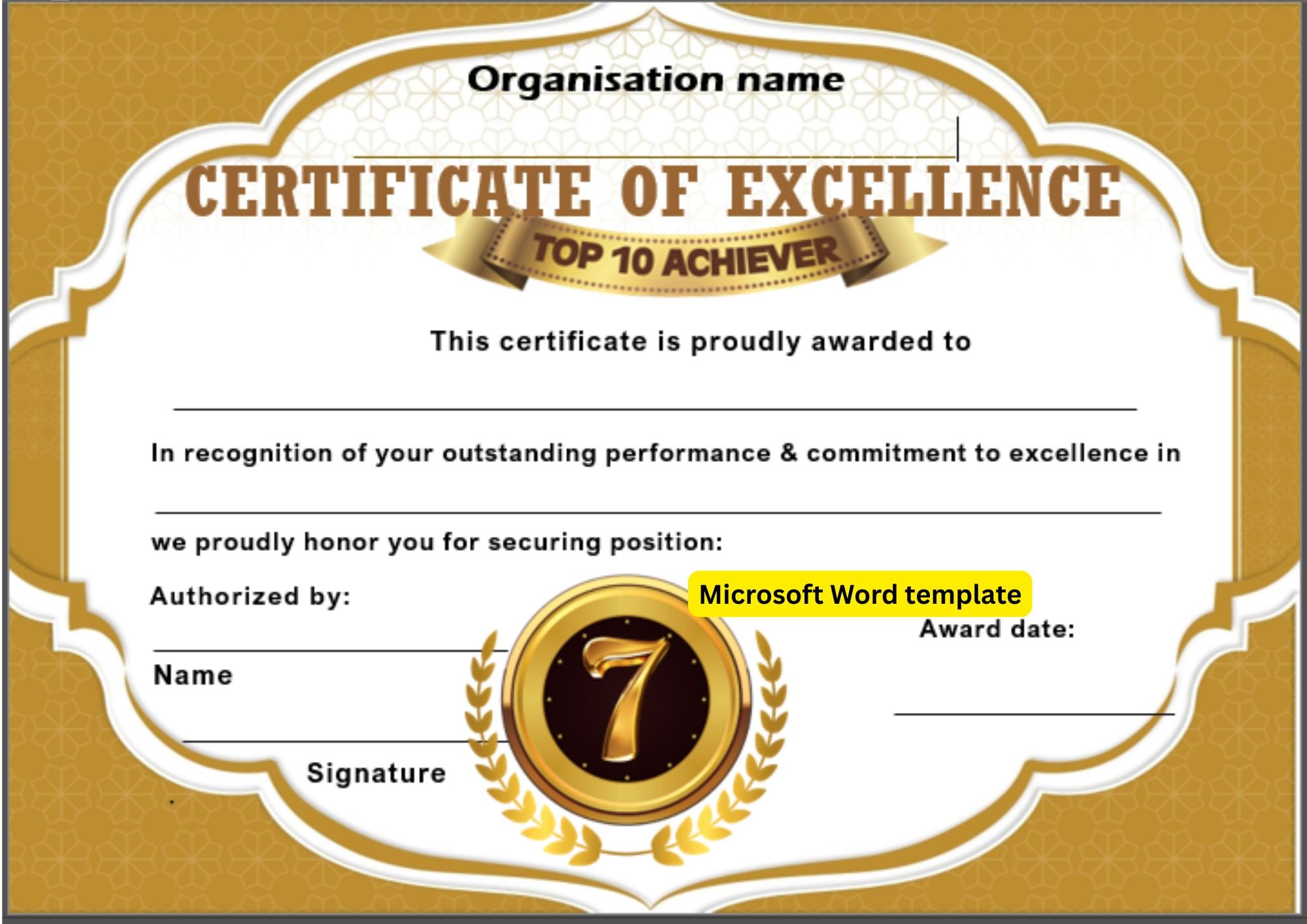 Top 10 Achiever | Ranked No.7 | Certificate of Excellence Template ...