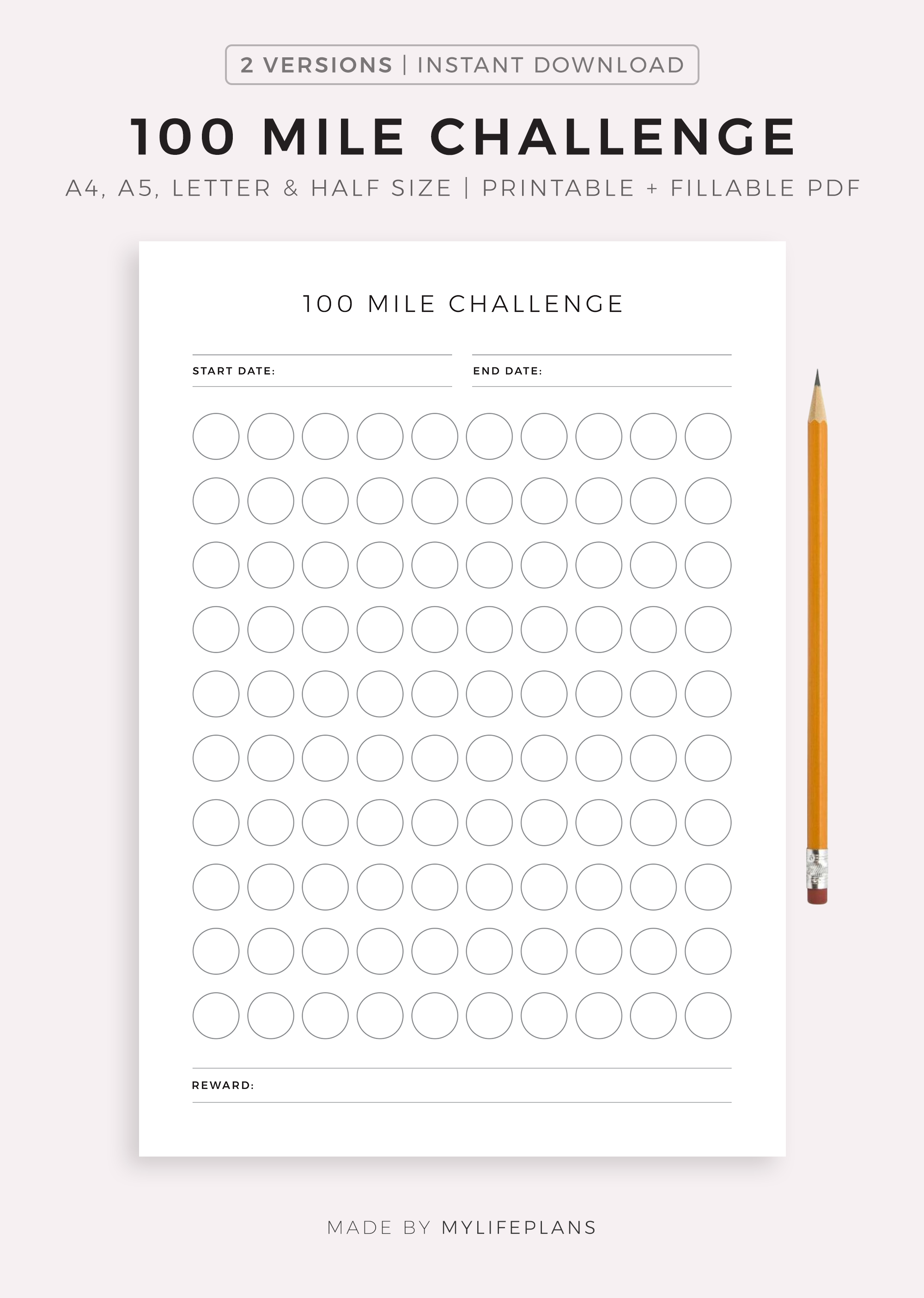 100 Mile Running or Walking Challenge, Printable & Fillable Template ...