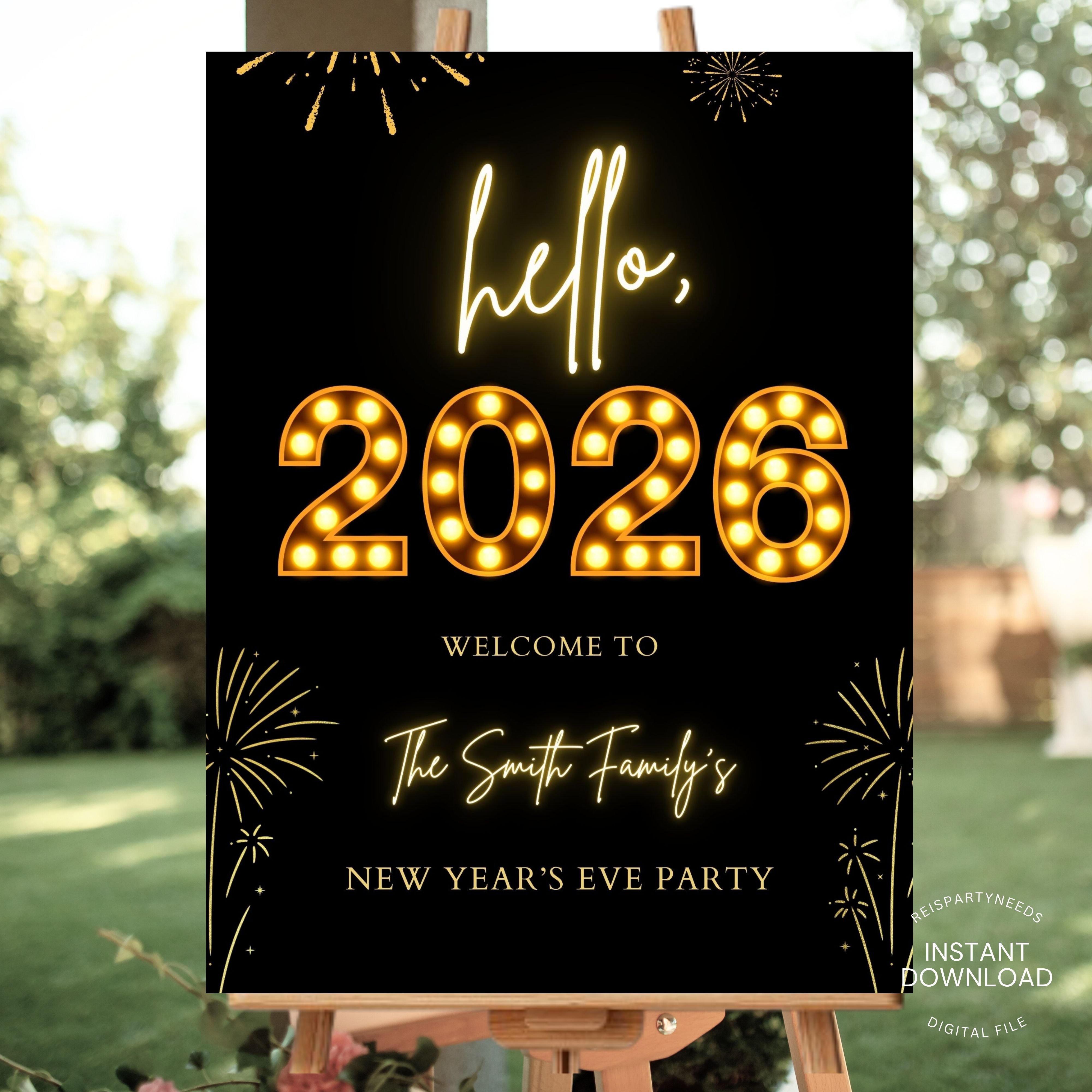 Gold New Years Eve Welcome Sign Template, 2025 New Year's Eve Party ...