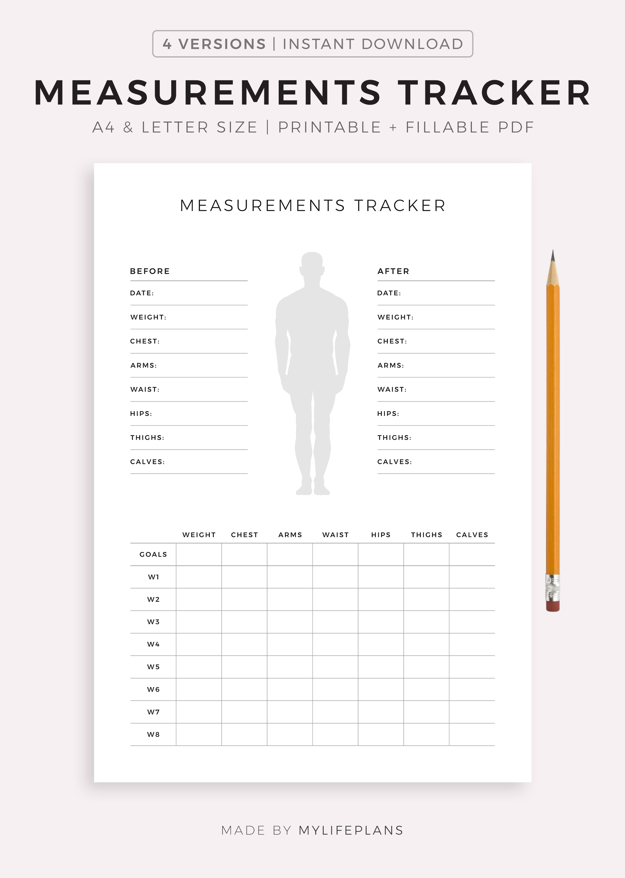 Body Measurements Tracker, 8 Week Body Transformation, Workout Progress ...