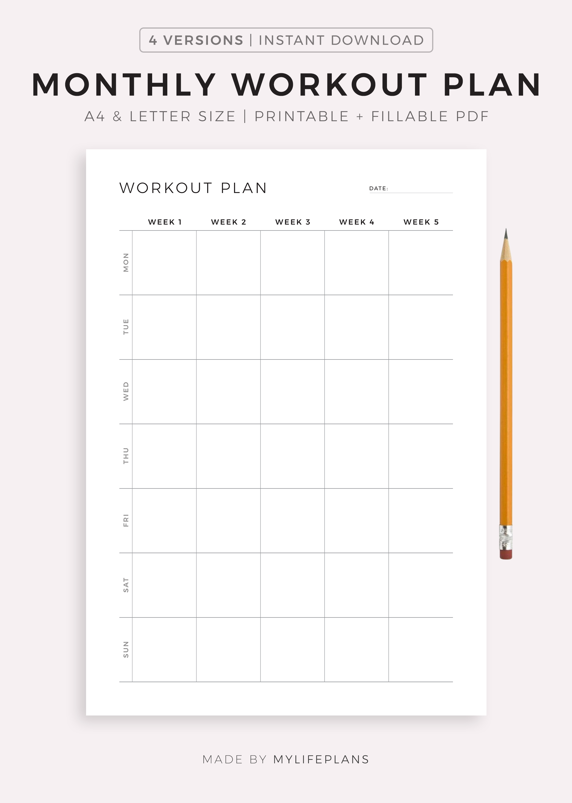 Monthly Workout Planner Printable, 30 Days Fitness Planner, Exercise ...
