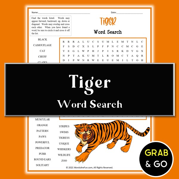 Tiger Word Search Puzzle | Endangered Animals Activity | Wildlife ...