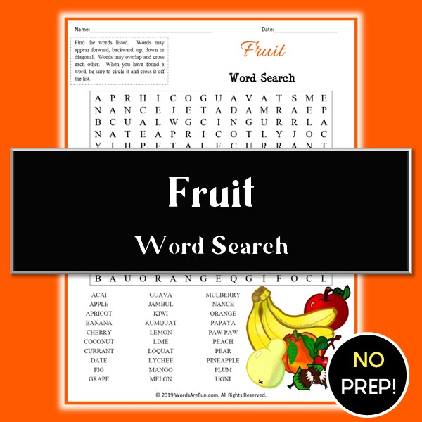 Fruit Word Search Puzzle PDF | Fun Printable Activity for Kids ...