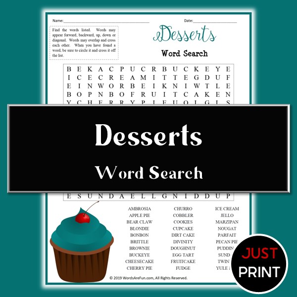 Desserts Word Search Puzzle PDF | Printable Sweet Treat Activity for ...
